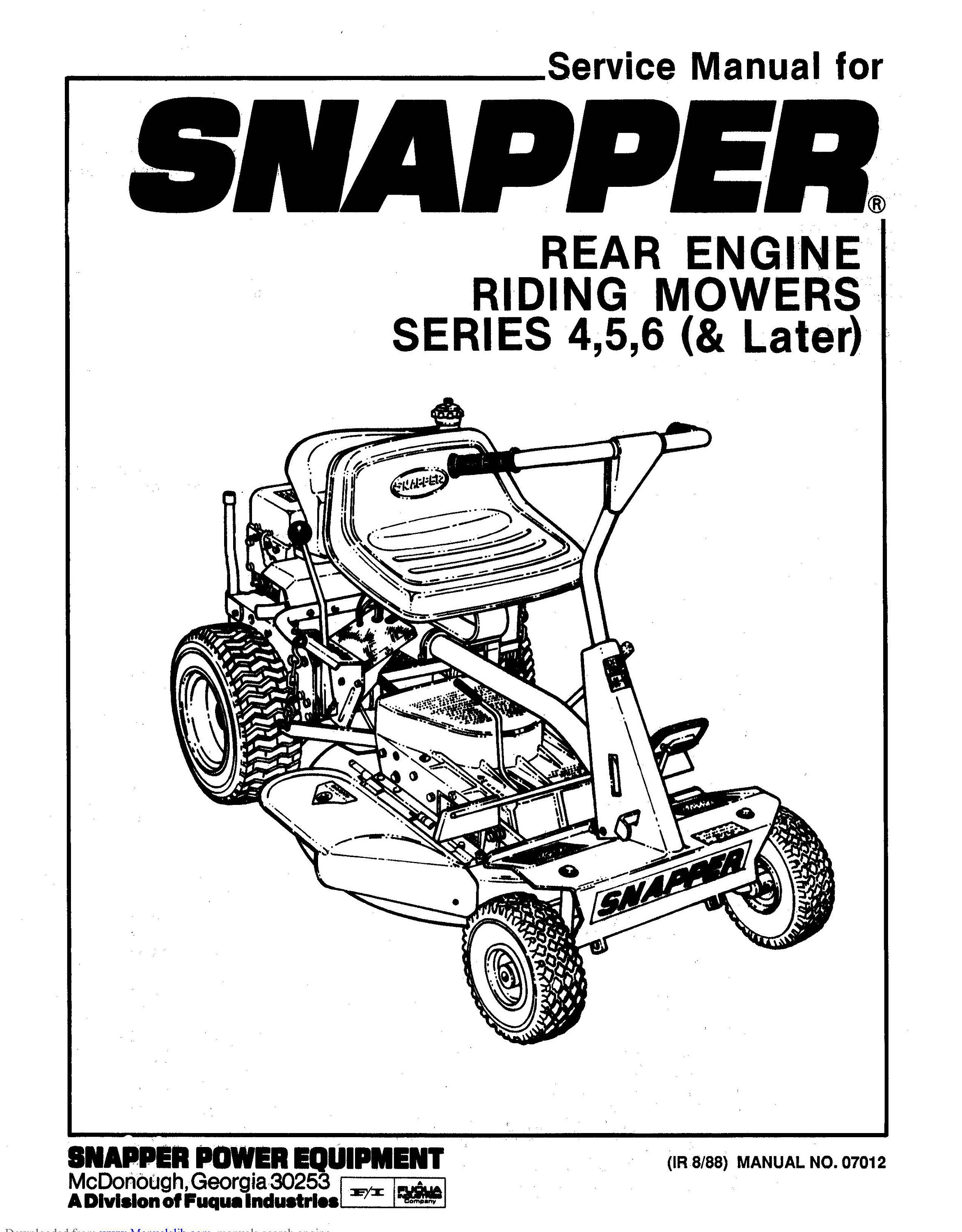 4 5 6 Rear Engine Riding Mowers Service Manual Fits Snapper 07012 1988 ...