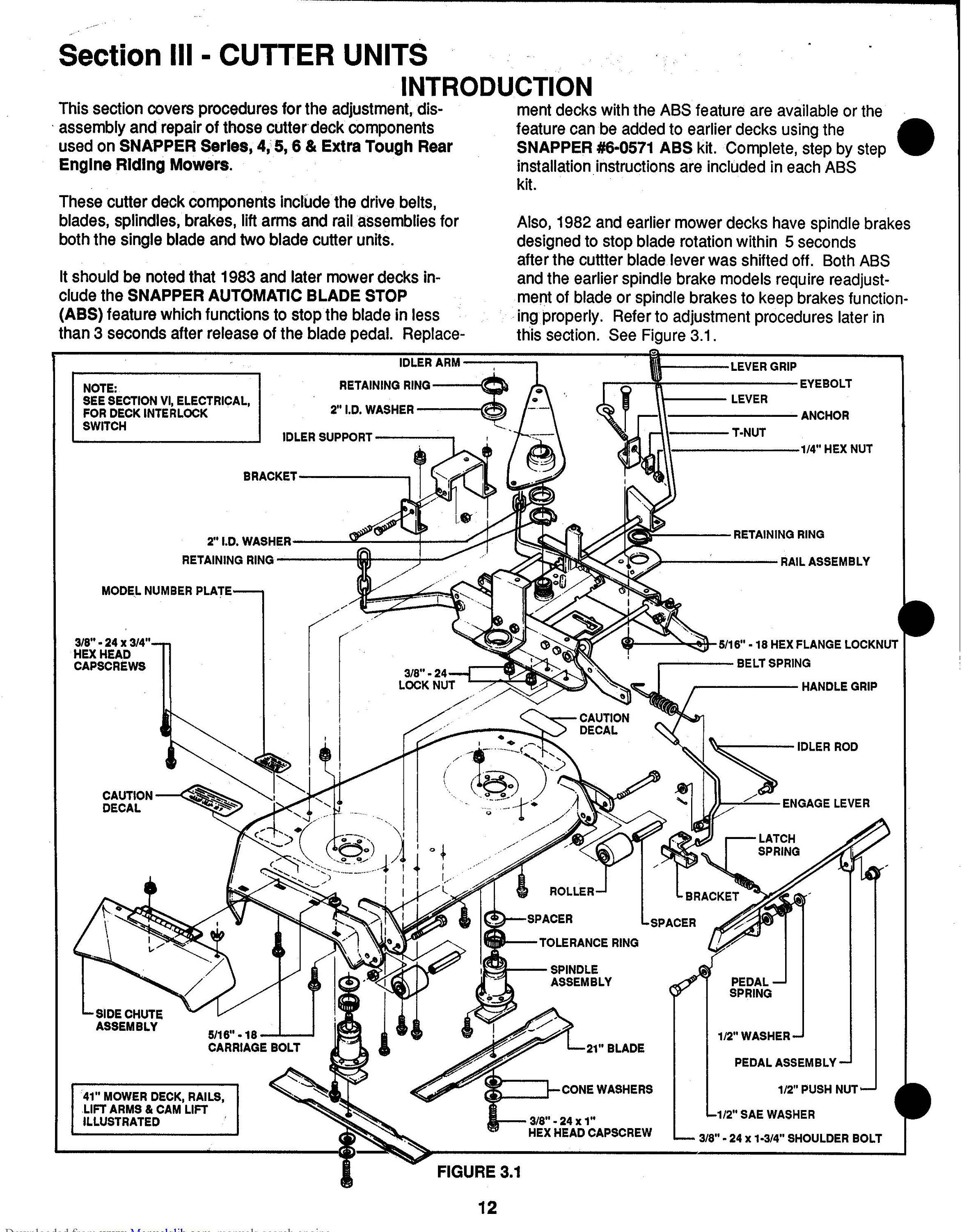 4 5 6 Rear Engine Riding Mowers Service Manual Fits Snapper 07012 1988 ...