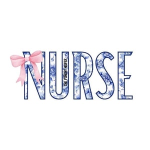 Chinoiserie Nurse in Blue Floral With Coquette Pink Bow PNG Digital ...