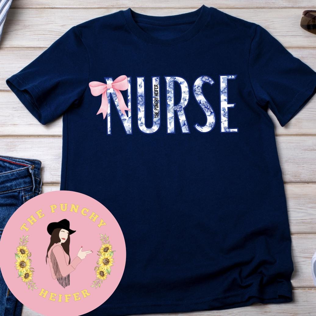 Chinoiserie Nurse in Blue Floral With Coquette Pink Bow PNG Digital ...