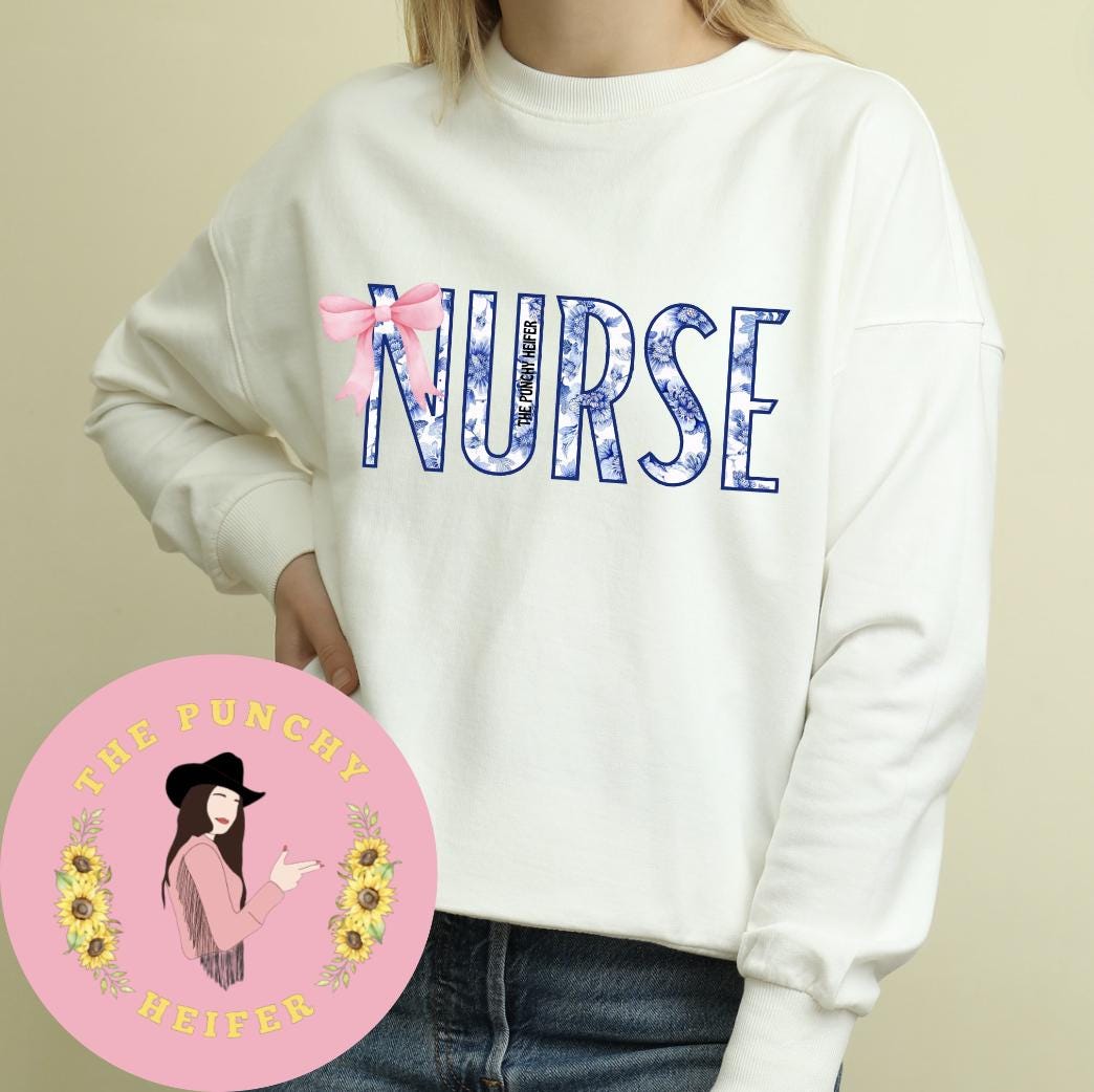 Chinoiserie Nurse in Blue Floral With Coquette Pink Bow PNG Digital ...