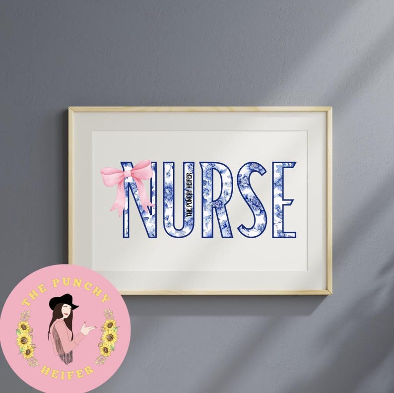 Chinoiserie Nurse in Blue Floral With Coquette Pink Bow PNG Digital ...