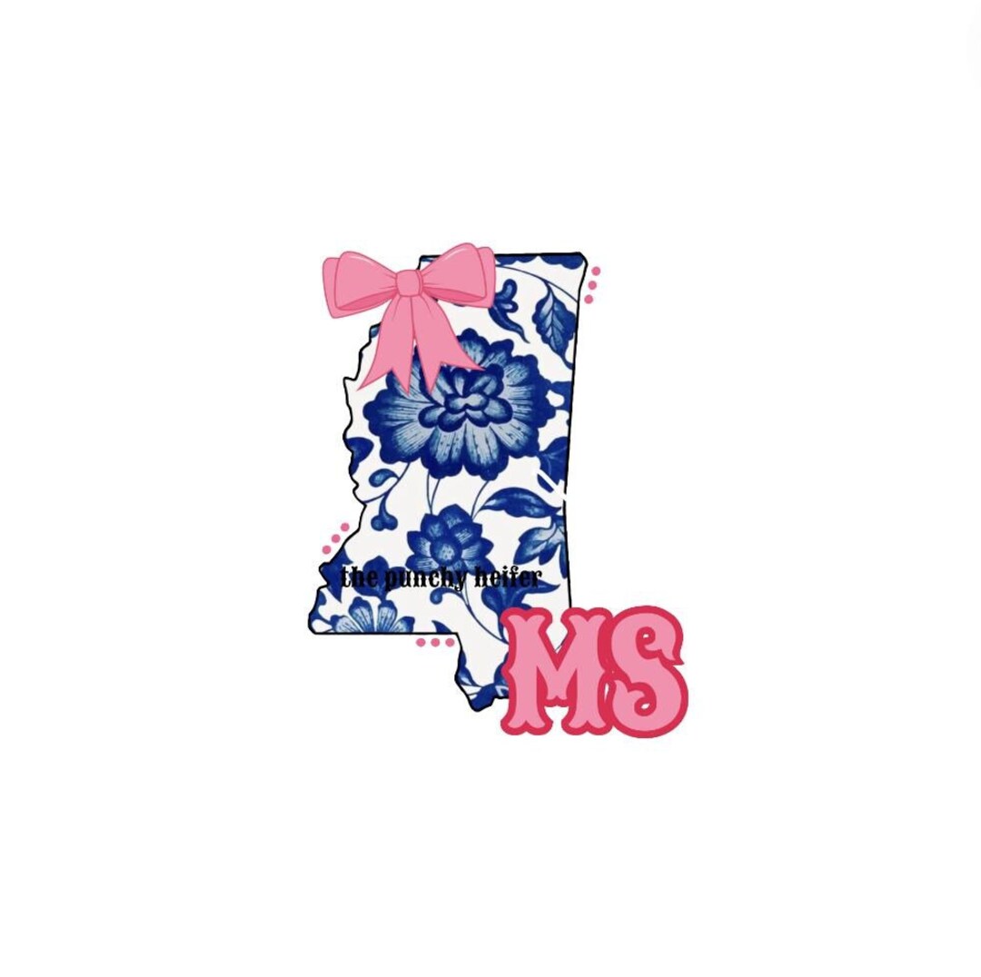 Chinoiserie Mississippi State Map, Pink Bow, Preppy Coquette PNG ...