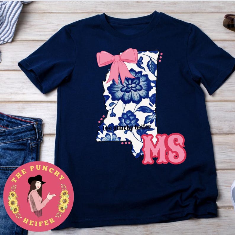Chinoiserie Mississippi State Map, Pink Bow, Preppy Coquette PNG ...