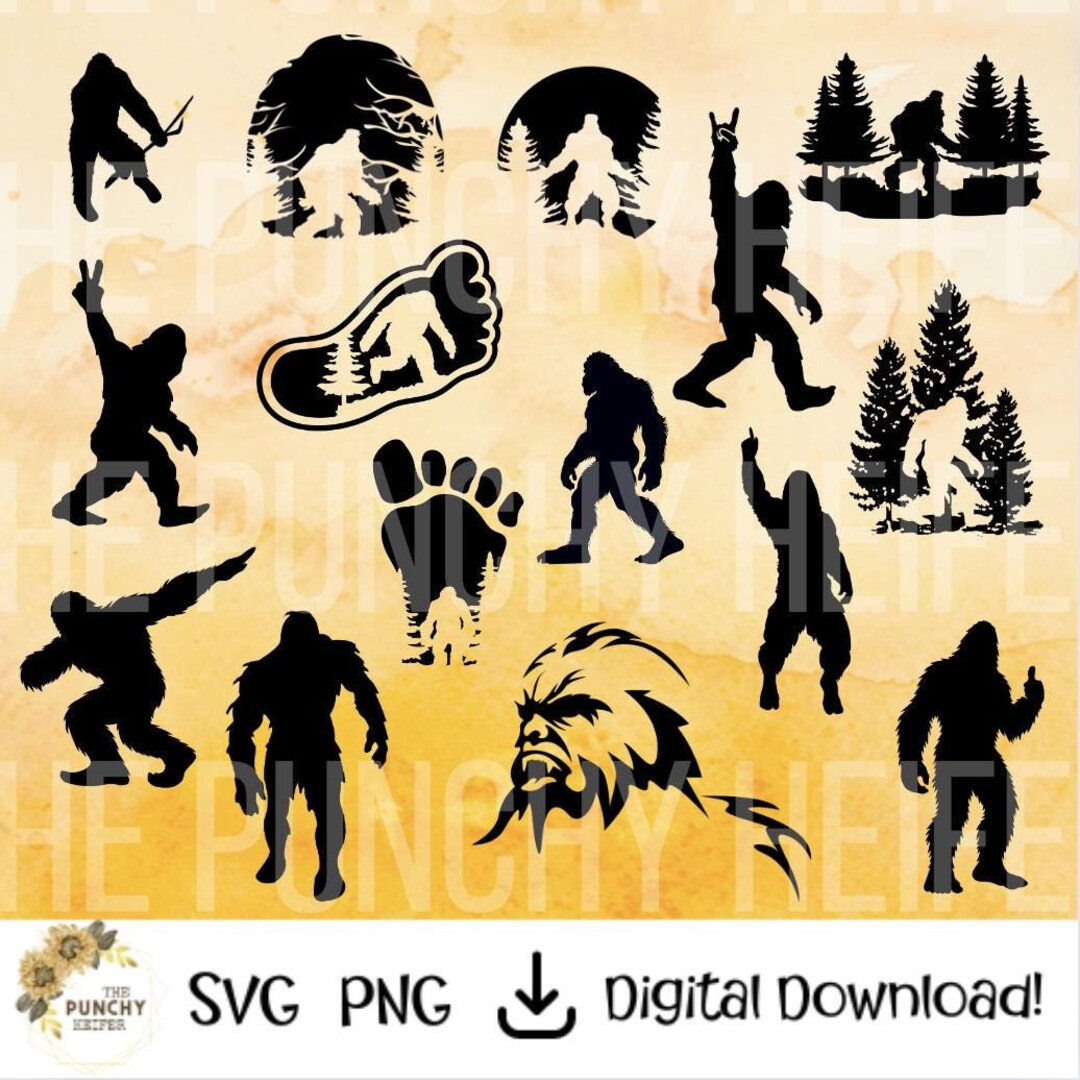 Bigfoot Sasquatch Design Bundle SVG and PNG Digital Download, Hunting ...