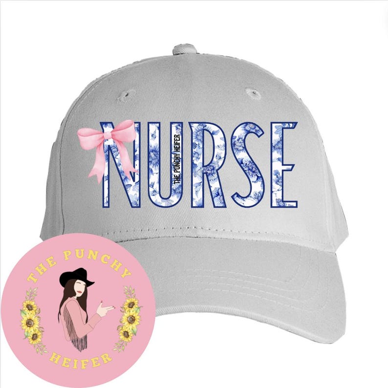 Chinoiserie Nurse in Blue Floral With Coquette Pink Bow PNG Digital ...