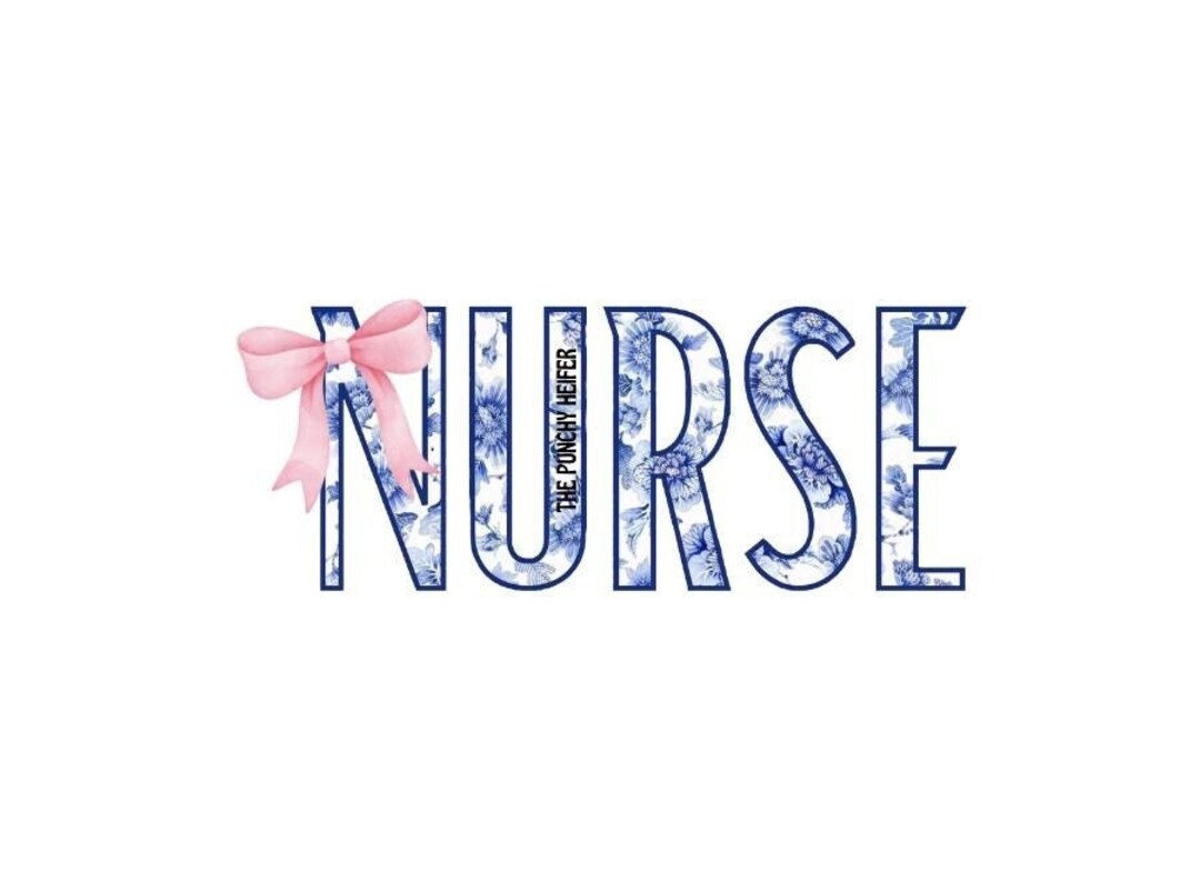 Chinoiserie Nurse in Blue Floral With Coquette Pink Bow PNG Digital ...