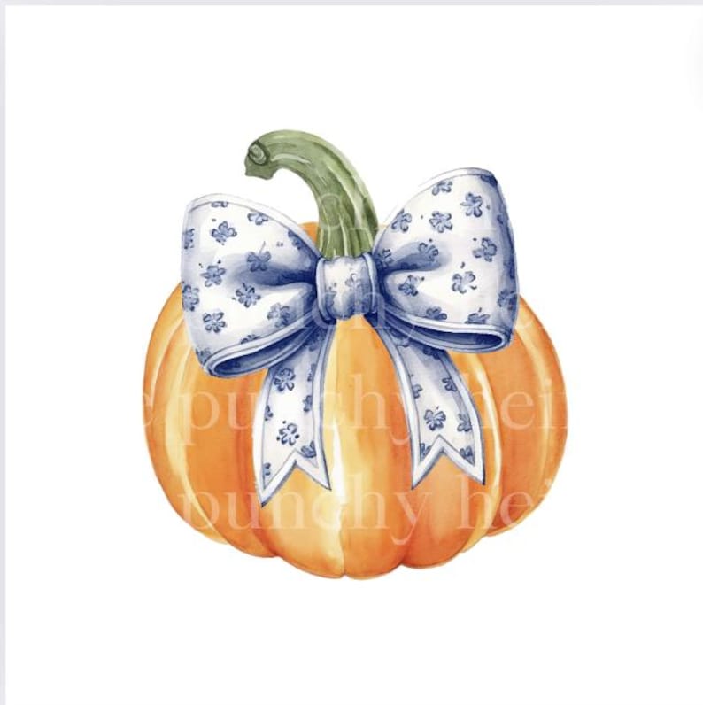Coquette Blue Bow Pumpkin PNG, Halloween Fall Decor (digital Download ...