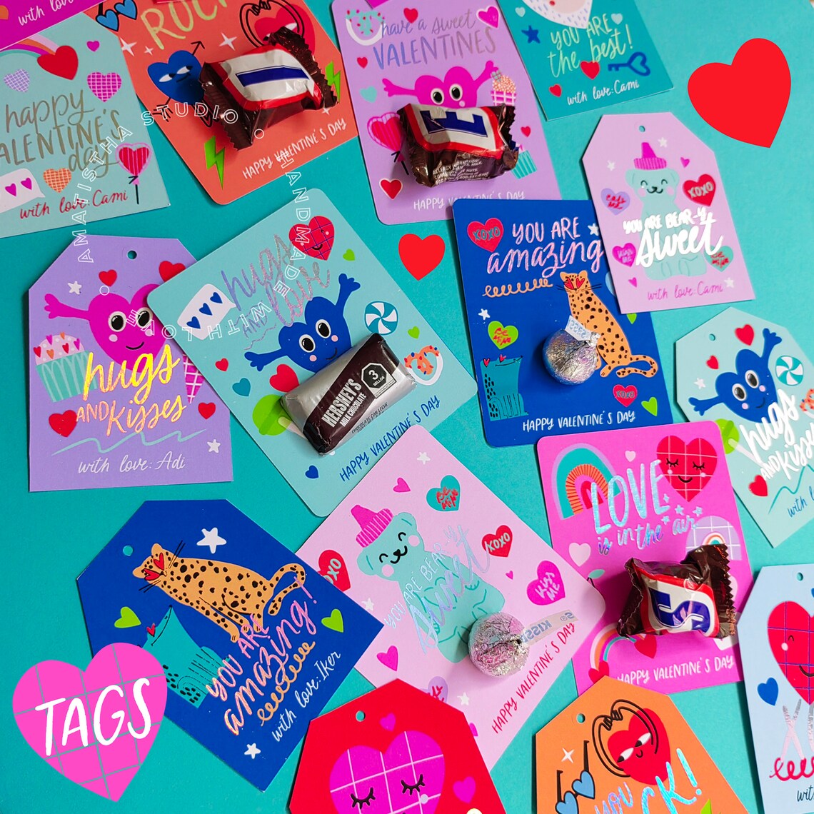 Valentines tags, tarjetas San Valentín, tarjetas para chocolates, Candy ...