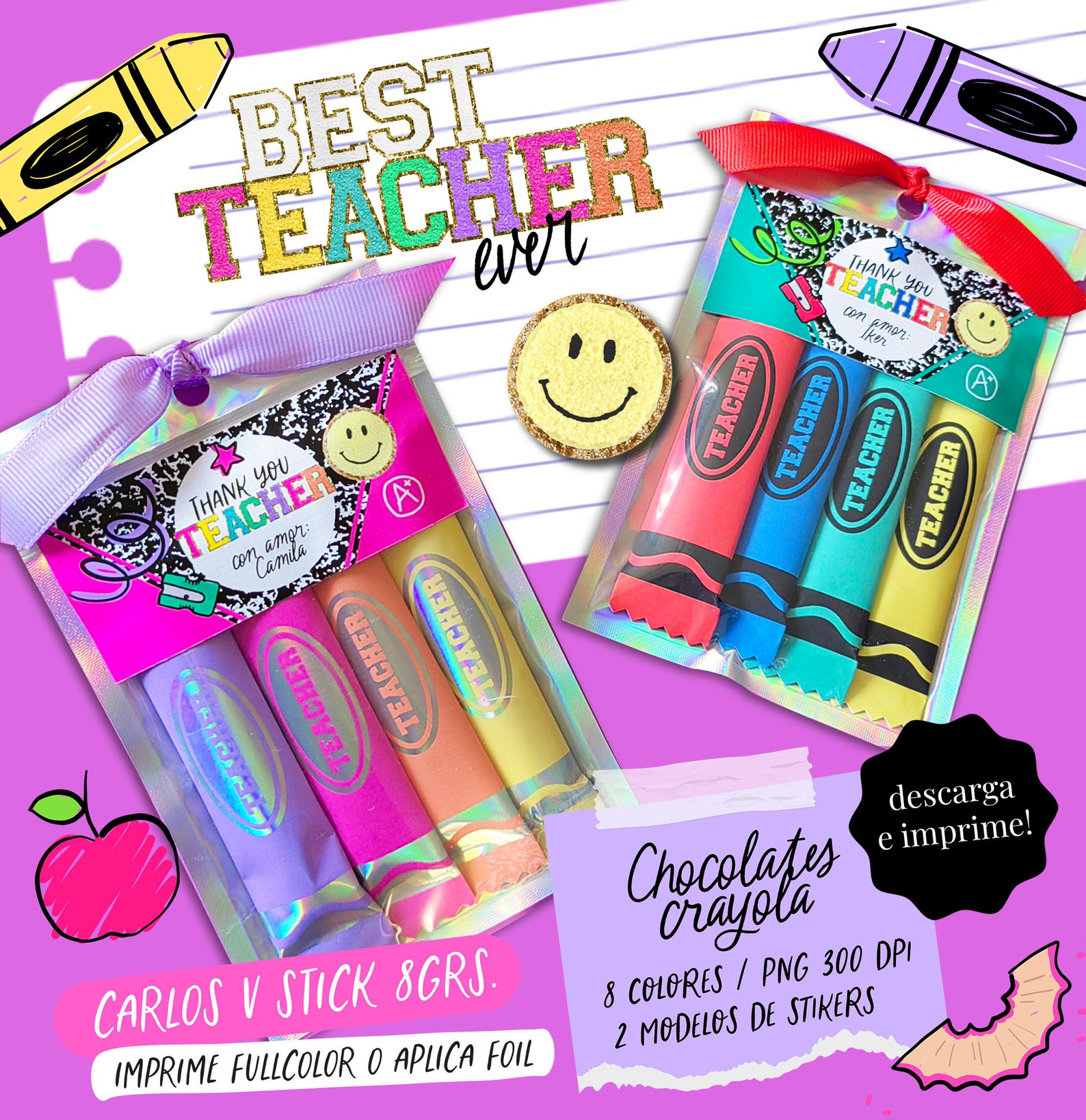Crayola chocolate wrapper, envoltura chocolates teachers day, fundas ...