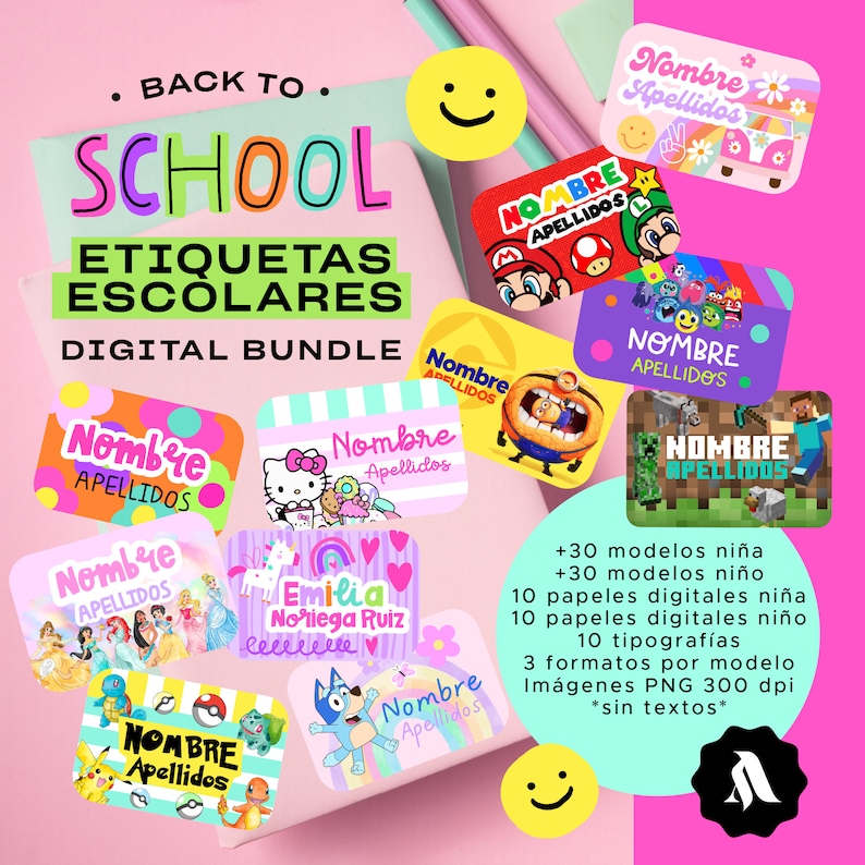 Diseños etiquetas escolares, Archivo digital etiquetas escolares ...