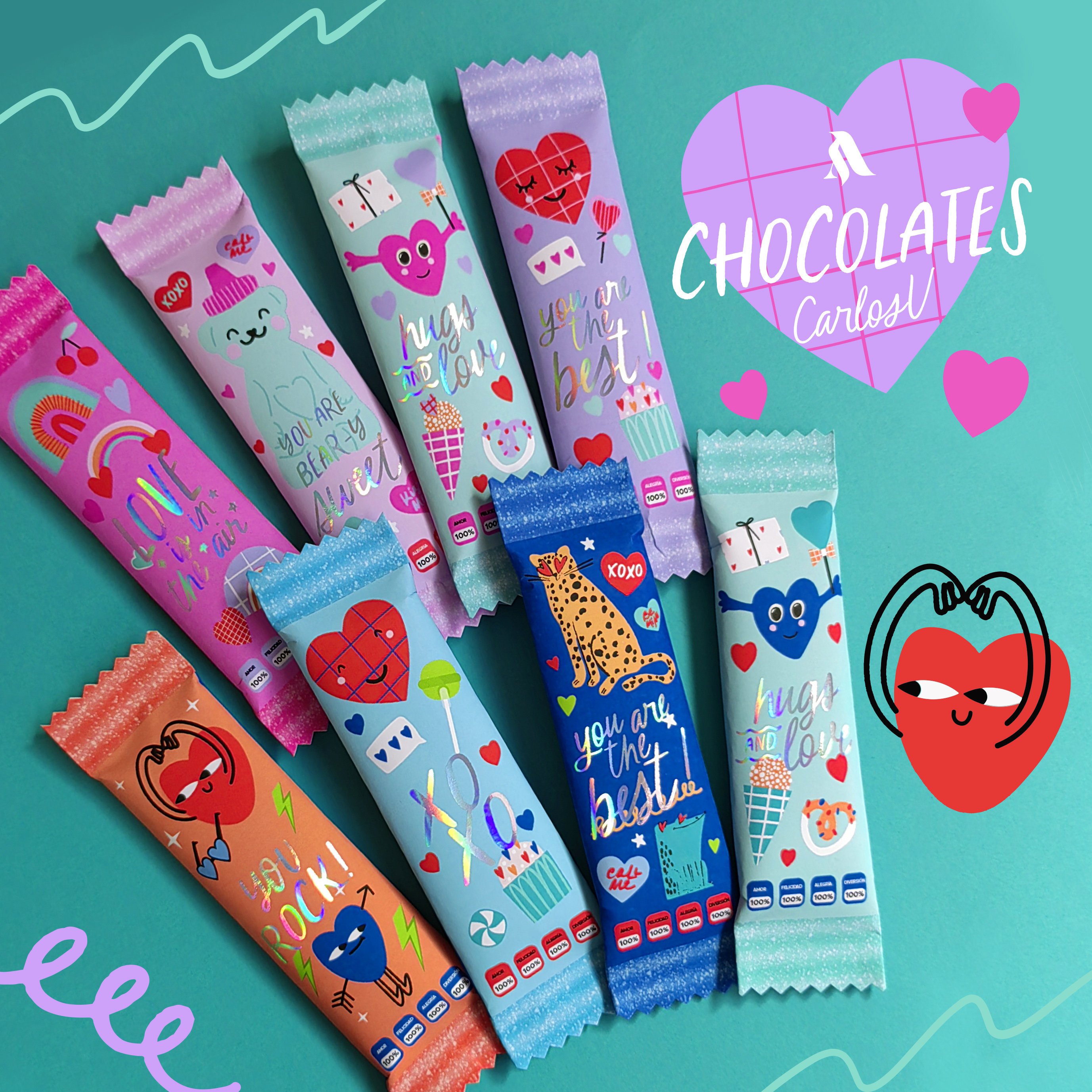 Valentines chocolate wrapper, envoltura chocolate San Valentín, fundas ...