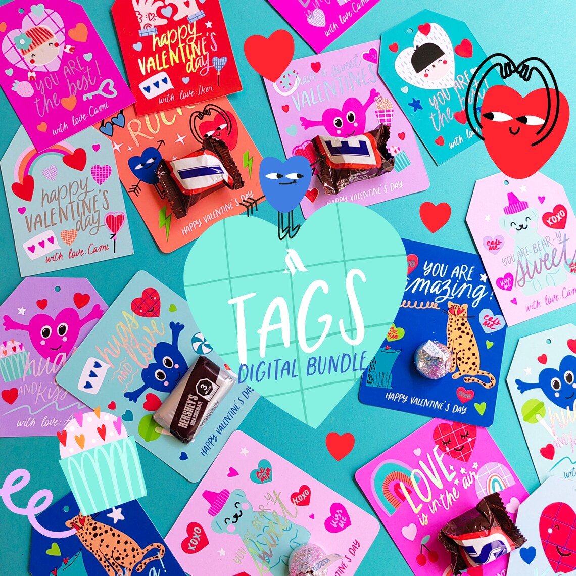 Valentines tags, tarjetas San Valentín, tarjetas para chocolates, Candy ...