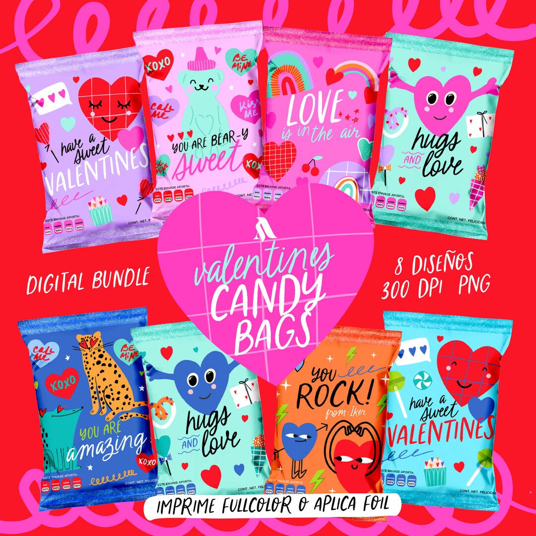 Valentines candy bags, valentines chipbags, bolsitas San Valentin ...