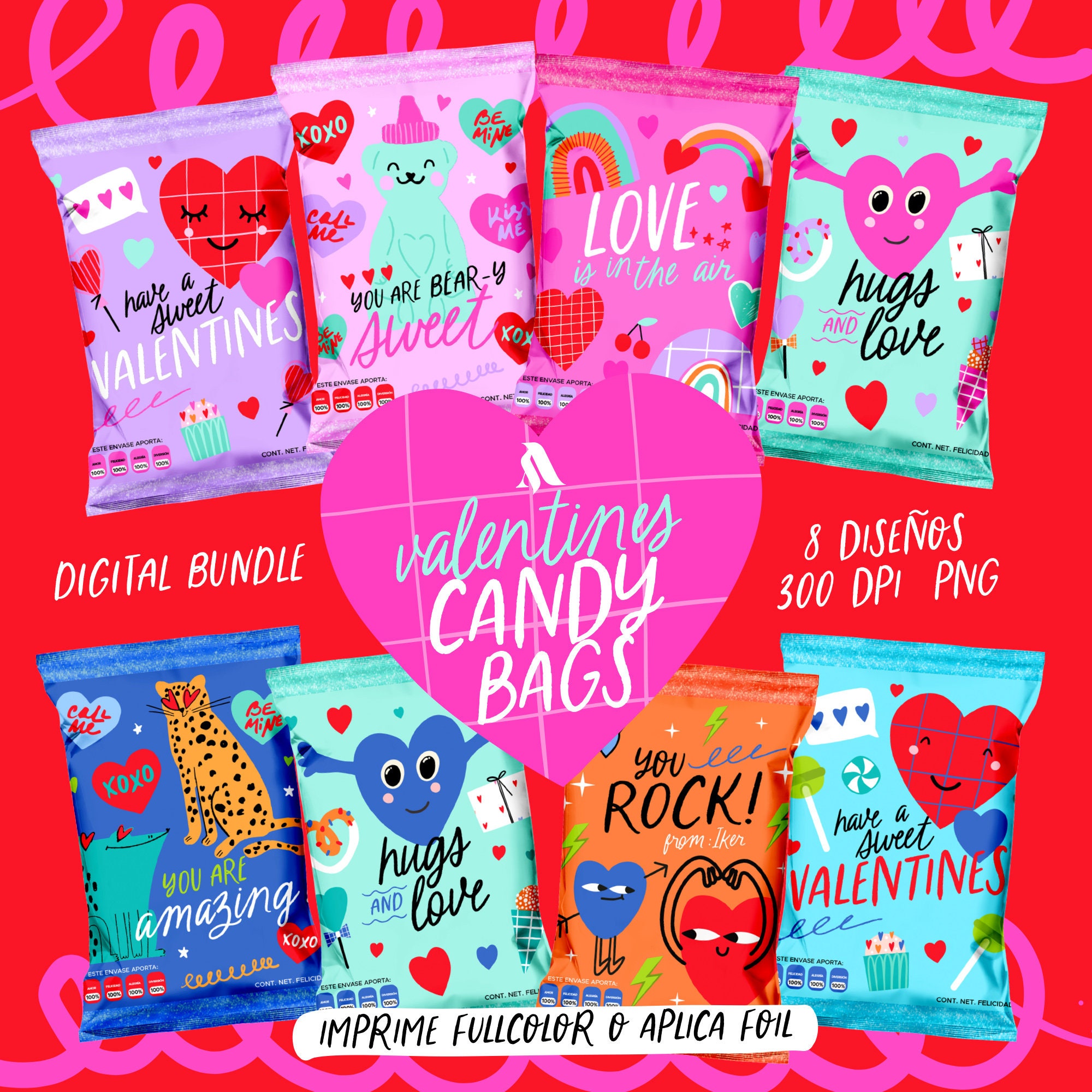 Valentines candy bags, valentines chipbags, bolsitas San Valentin ...