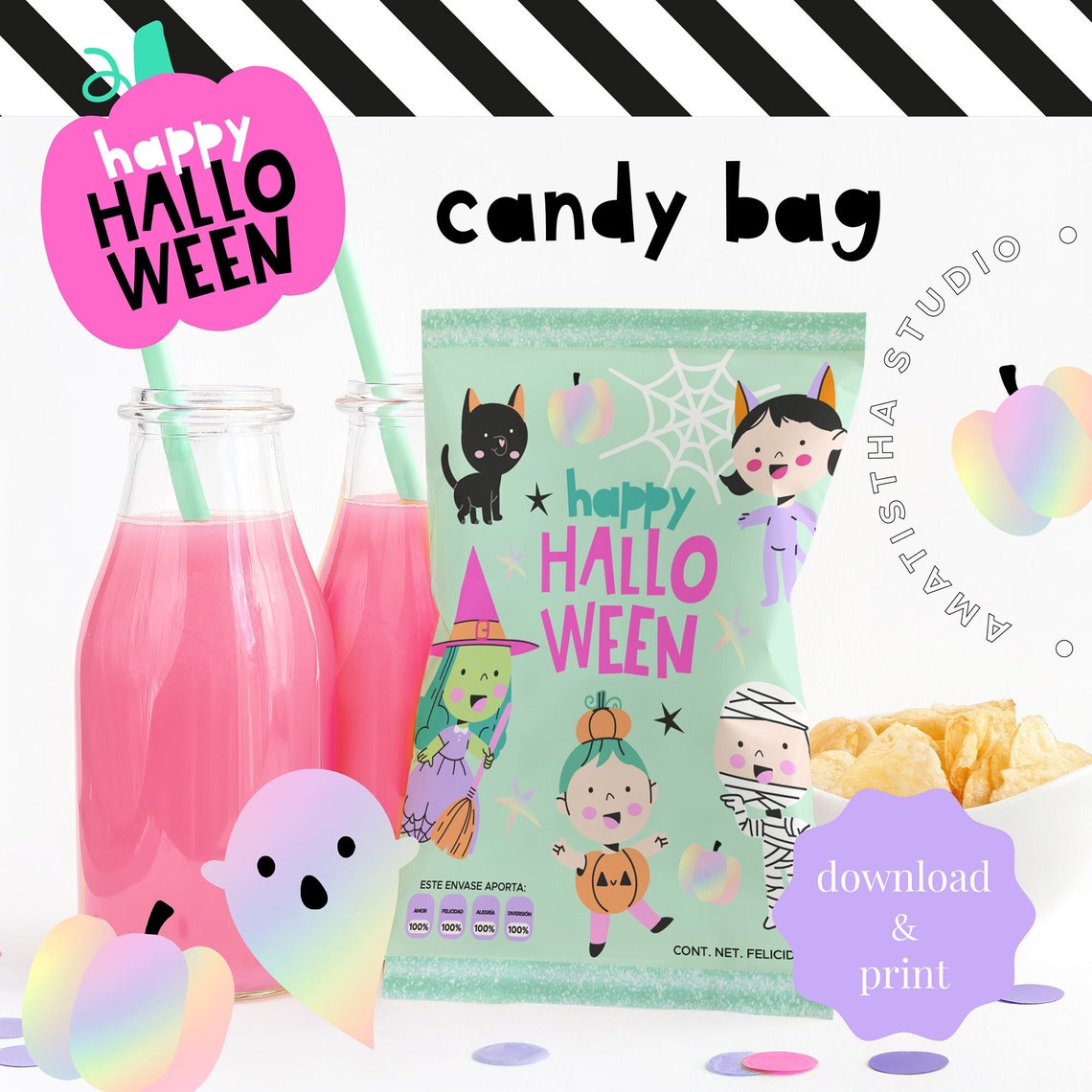 Halloween Chip Bag, Halloween Candy Bags, Halloween Printable Chip Bag ...