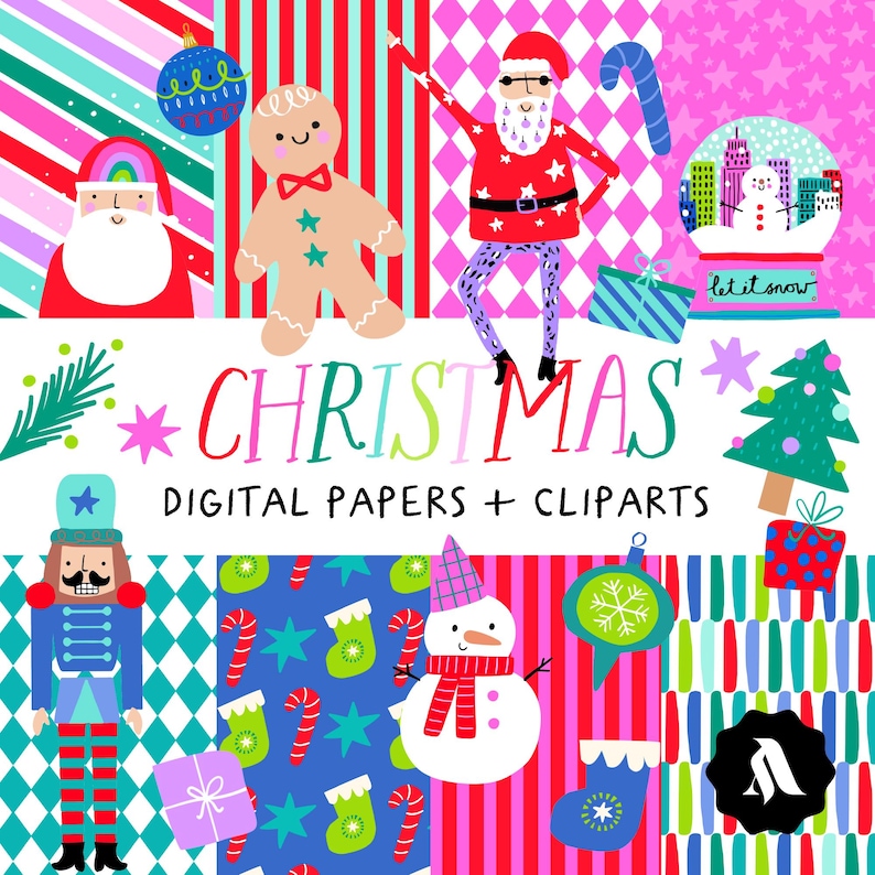 Christmas cliparts + digital papers - Etsy México