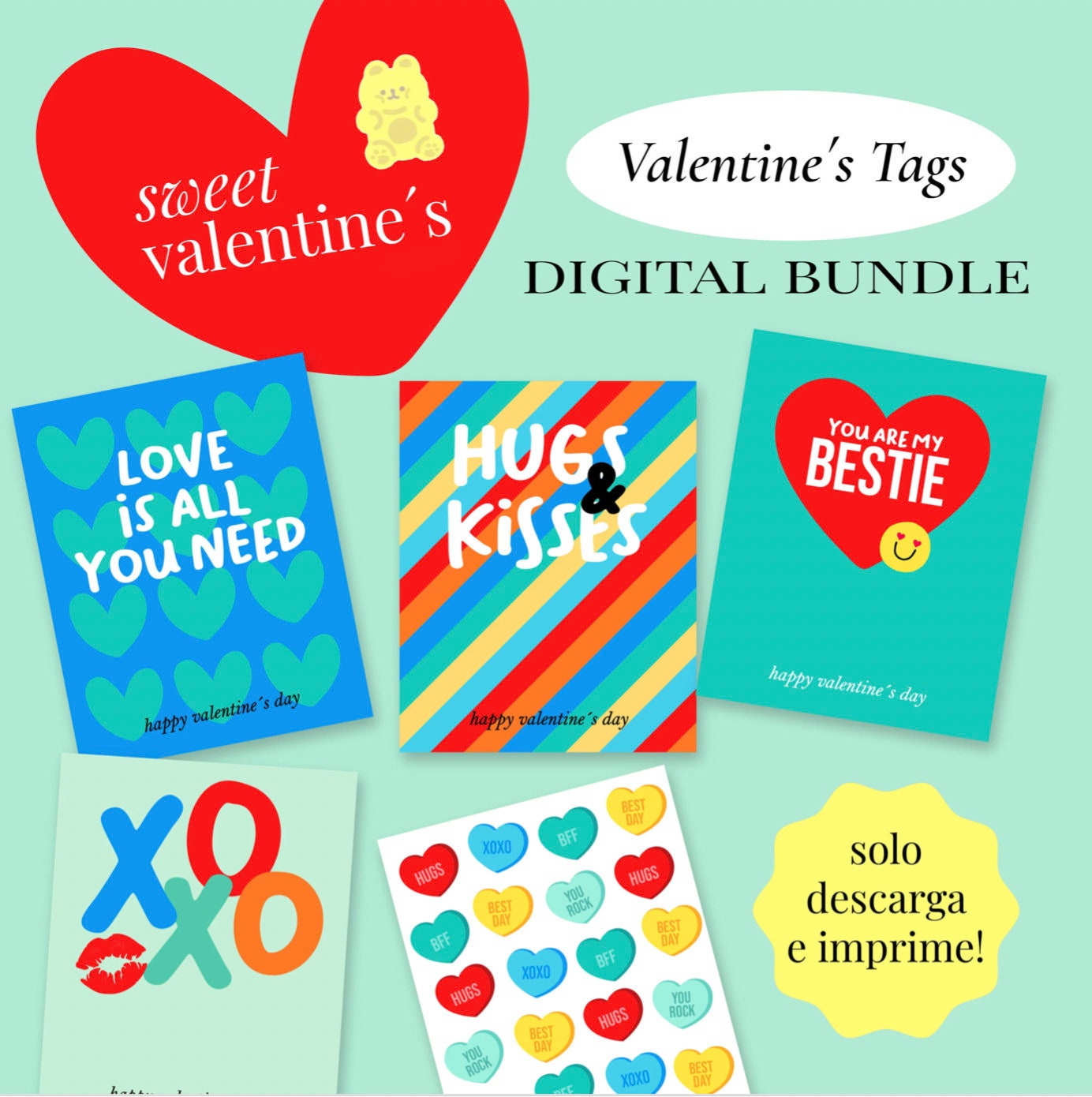 Valentines tags, tarjetas San Valentín, tarjetas para chocolates, Candy ...