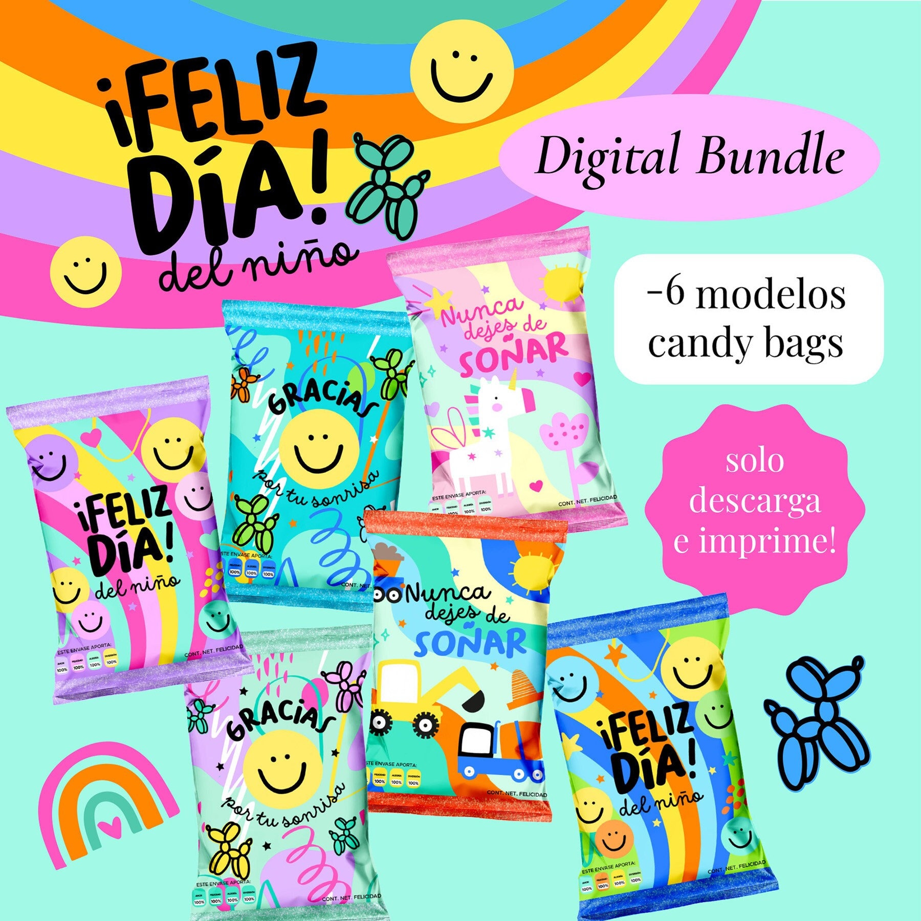 Kids candy bags, kids chip bags, girls candy bags, bolsitas día del niño - Etsy México