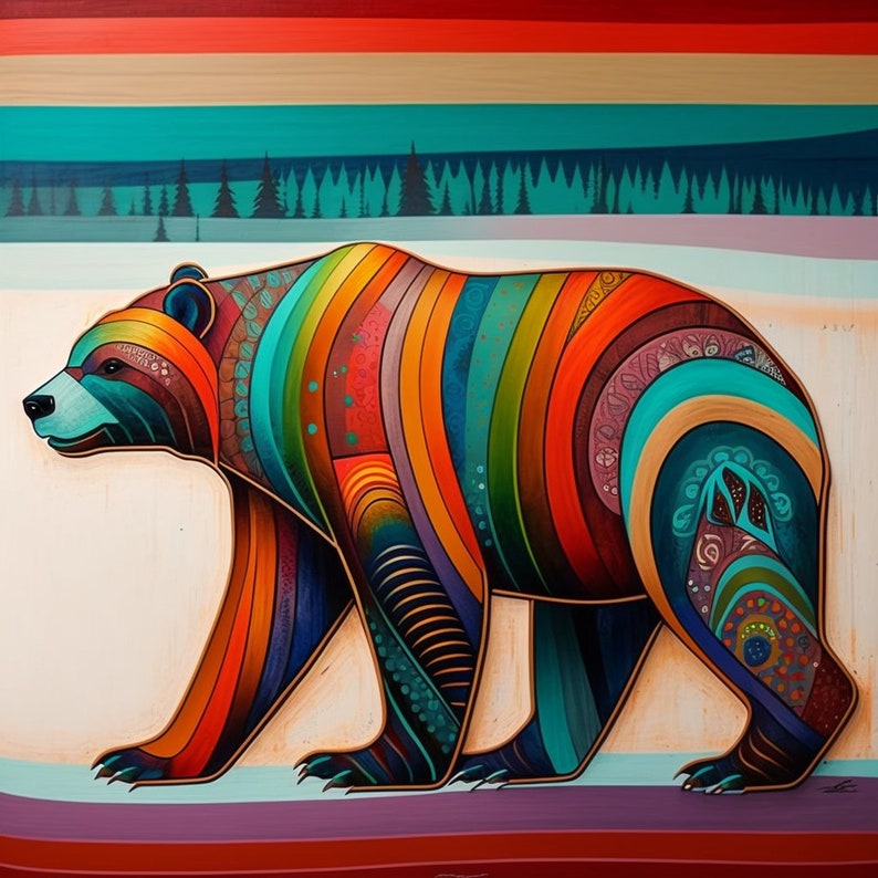 Grizzly Kodiak Bear Canvas Native Art | Pacific Northwest Coastal ...