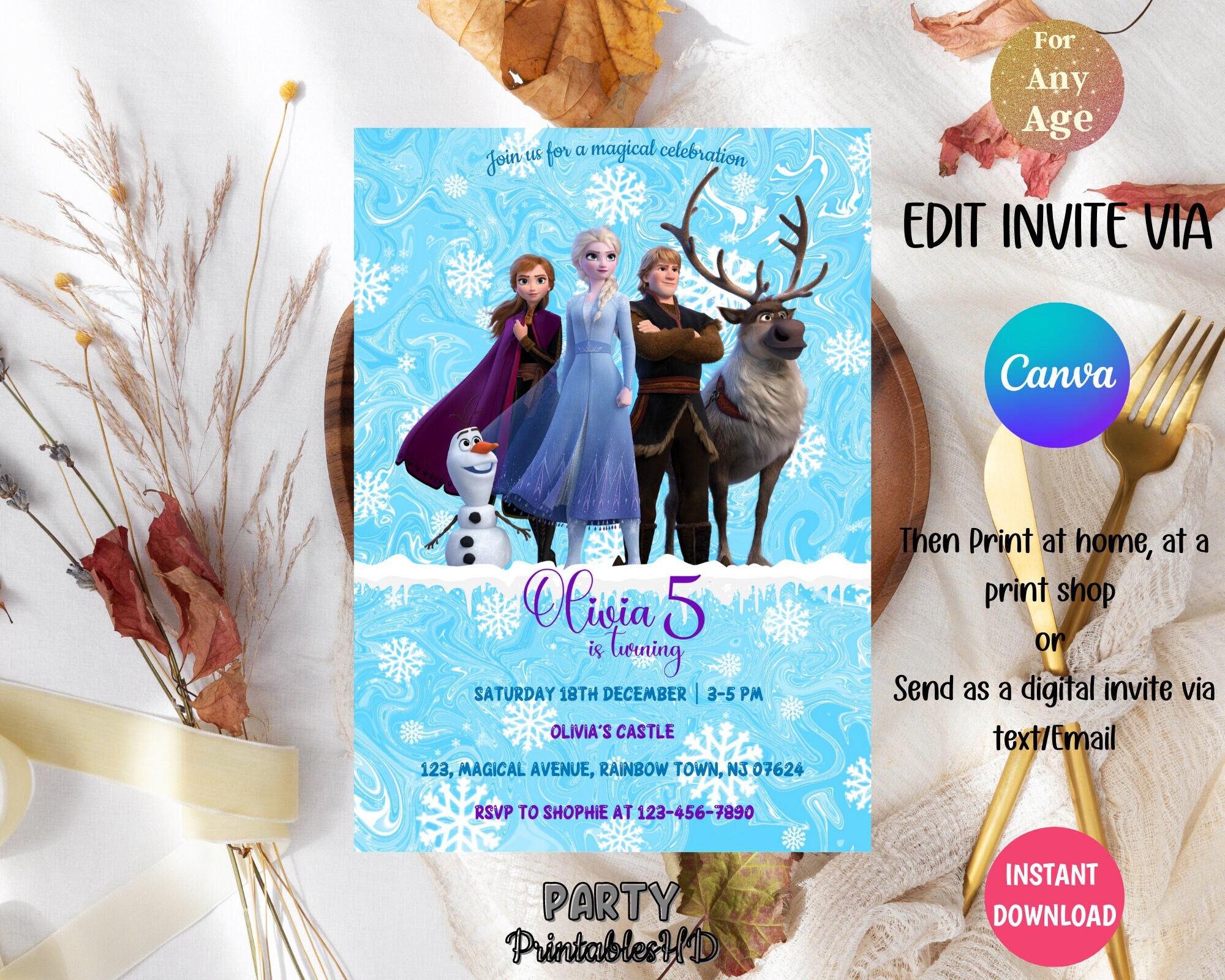 Editable Frozen Birthday Invitation Template Princess Elsa Etsy Australia