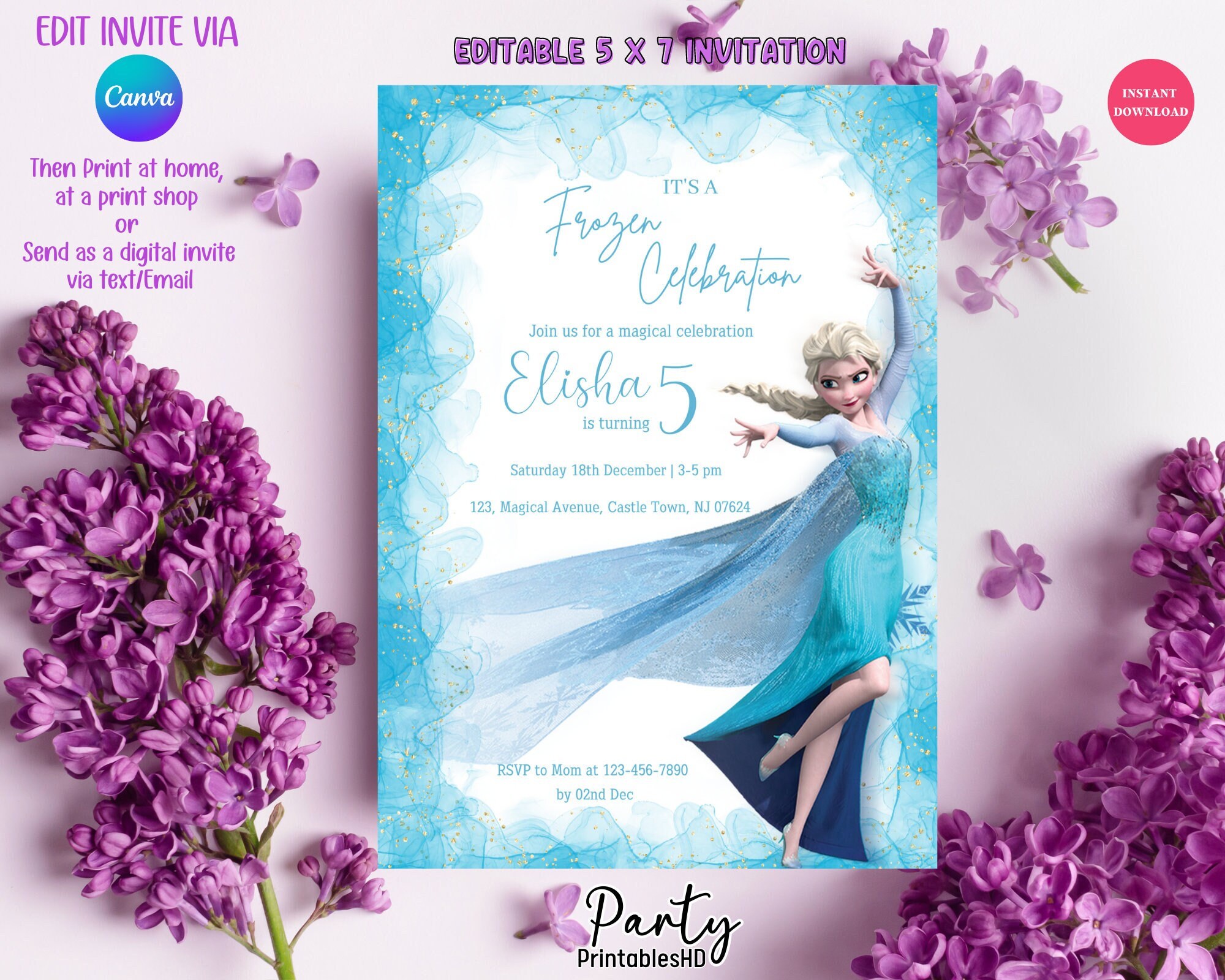 Plantilla de invitación de cumpleaños de Frozen editable - Etsy México
