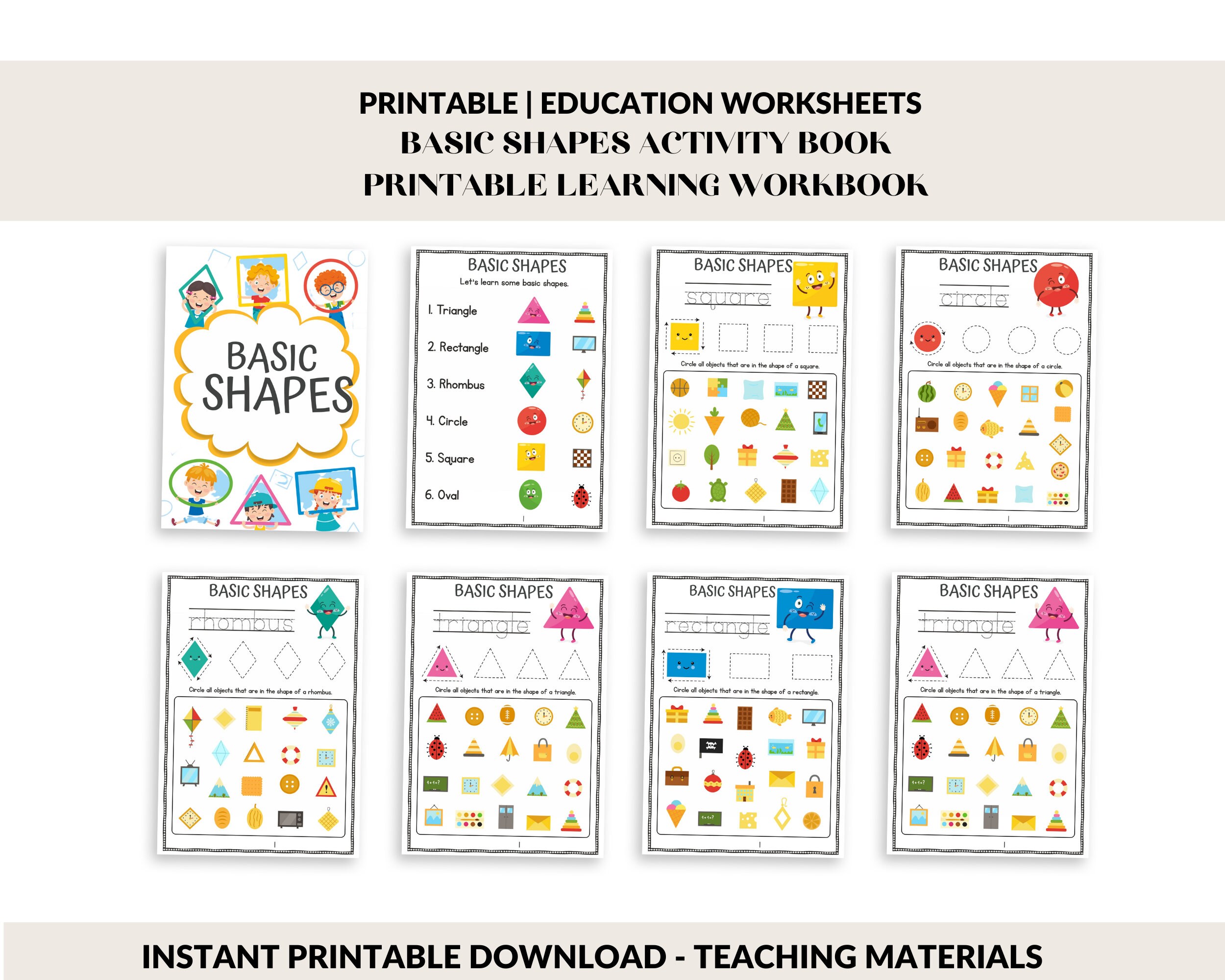 Basic Shapes Matching Tracing Worksheets, Prek Workbook, Early ...