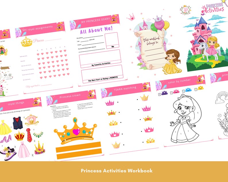 Princess Activities Workbook: Coloring, Puzzles, Writing - Etsy