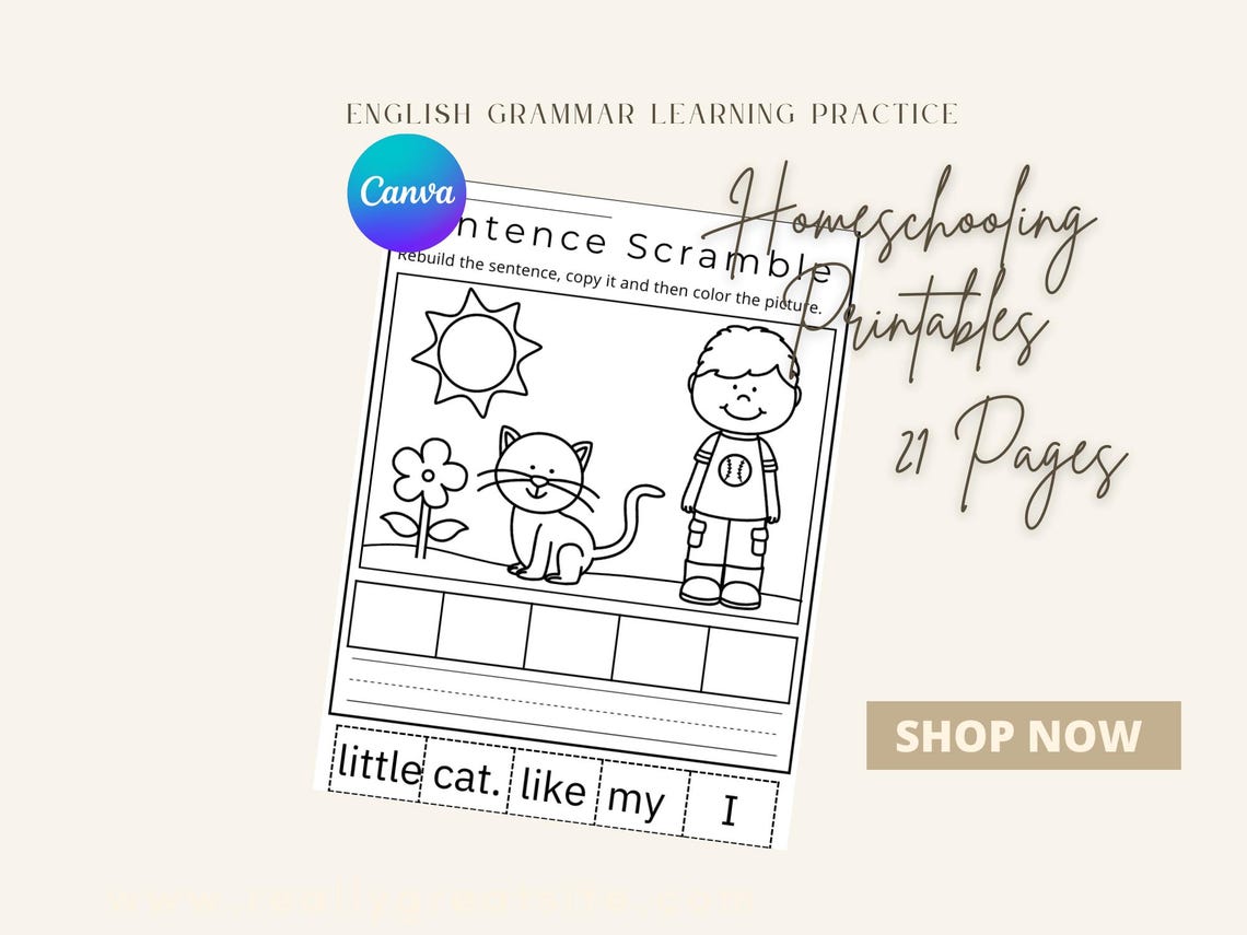 Unscramble Words, Sentence Writing Worksheets, ELA/ESL Material ...