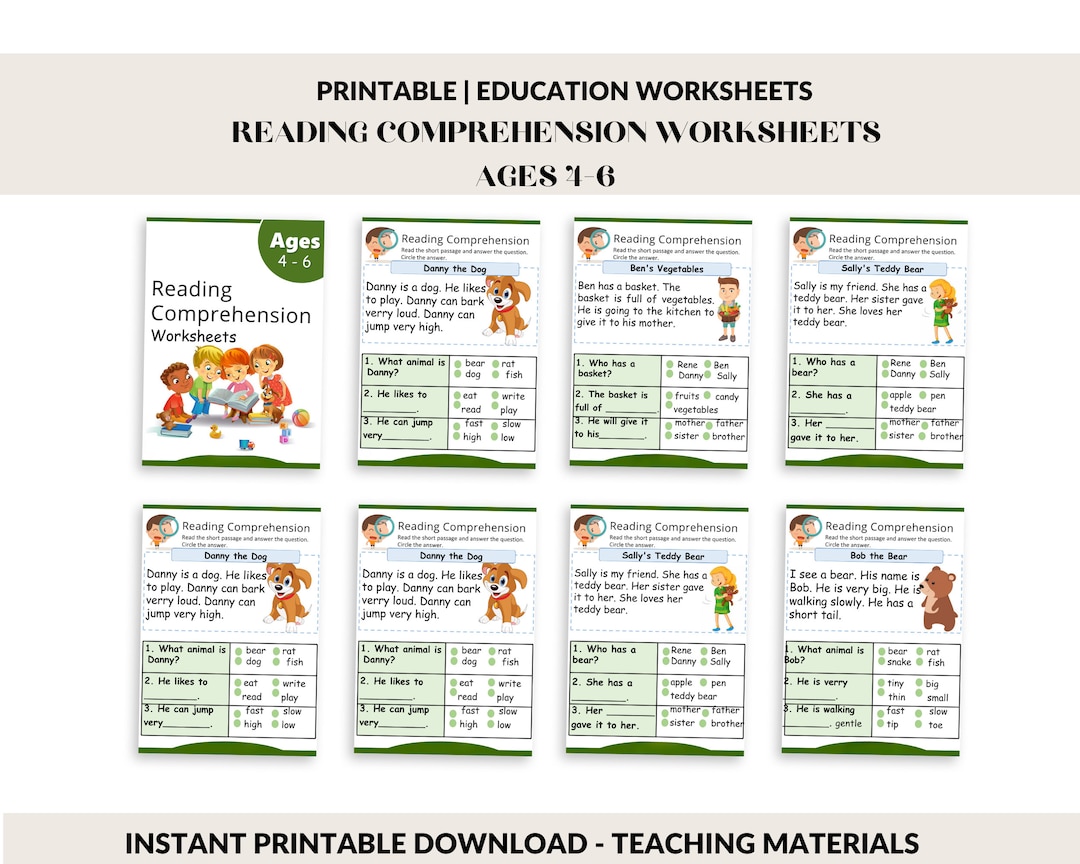 Reading Comprehension Worksheets for Ages 4-6, Early Literacy Skills ...