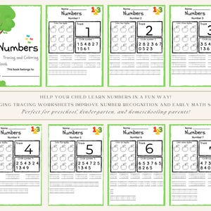 Number Tracing 1-10 Worksheets: Preschool Kindergarten (printable) - Etsy