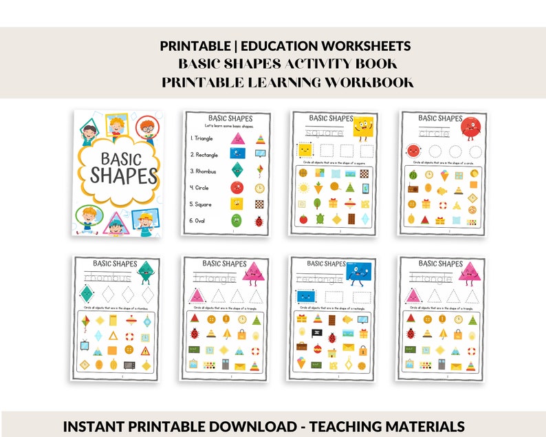 Basic Shapes Matching Tracing Worksheets, Prek Workbook, Early ...