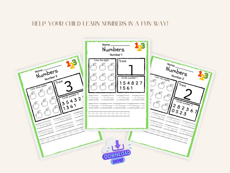 Number Tracing 1-10 Worksheets: Preschool Kindergarten (printable) - Etsy