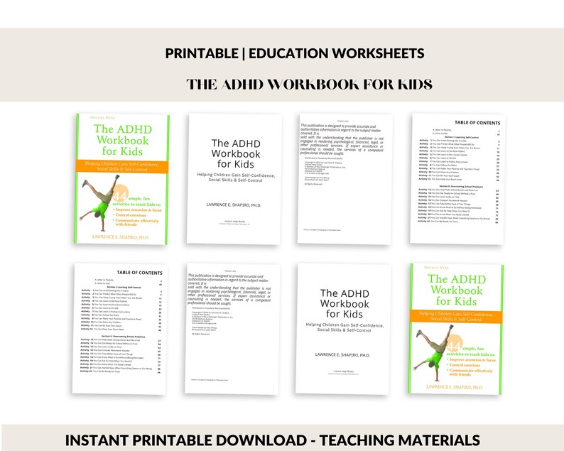 ADHD Kids Worksheets, Focus, Social Skills & Self Control Activities ...