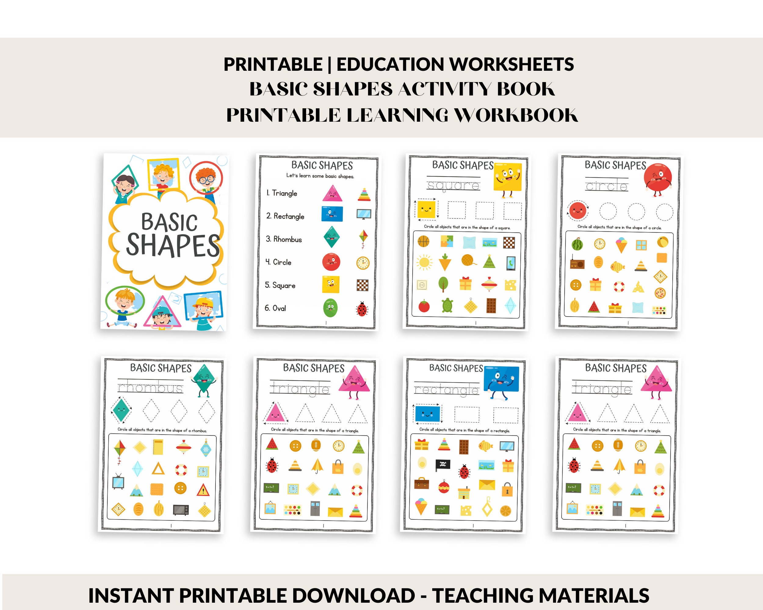 Basic Shapes Matching Tracing Worksheets, Prek Workbook, Early ...
