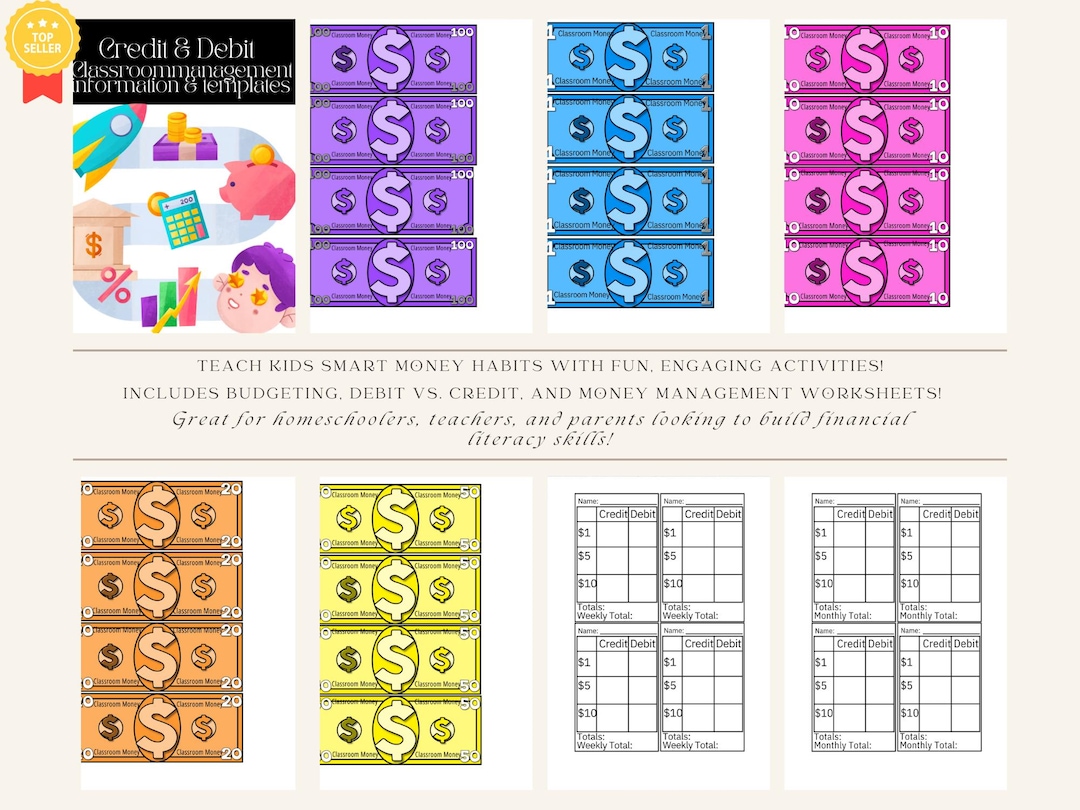 Financial Literacy for Kids Educational Activities Debit and Credit ...