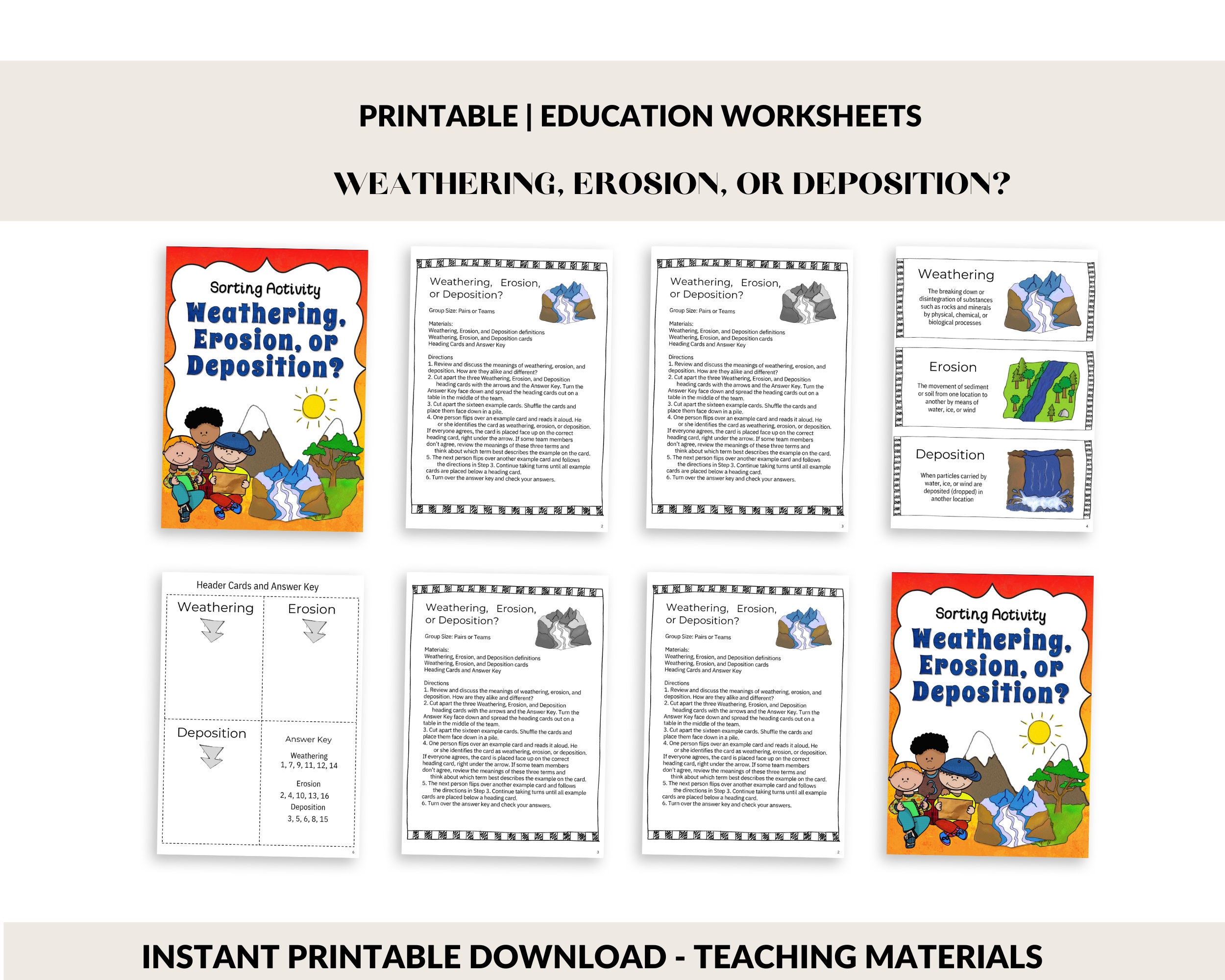 Weathering, Erosion, and Deposition Educational Kit, Science Worksheets ...
