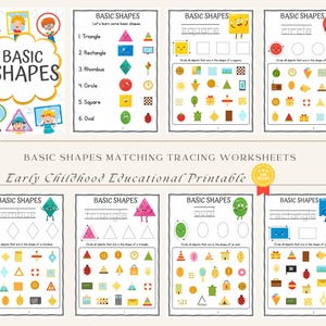 Basic Shapes Matching Tracing Worksheets, Prek Workbook, Early ...
