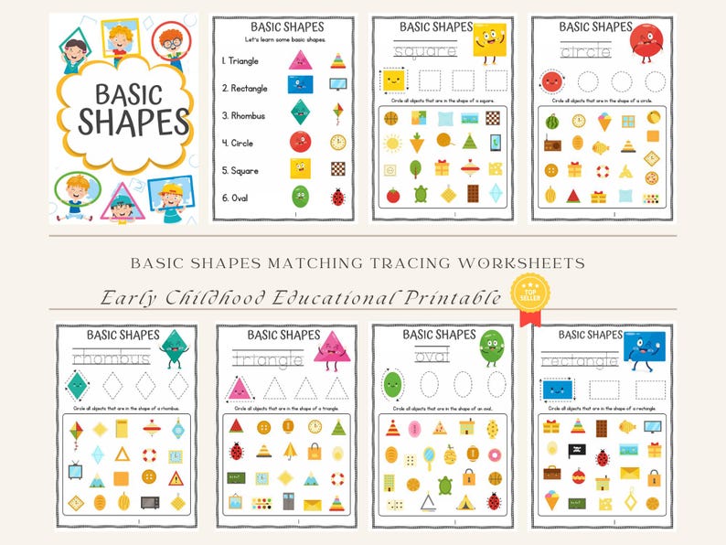 Basic Shapes Matching Tracing Worksheets, Prek Workbook, Early ...