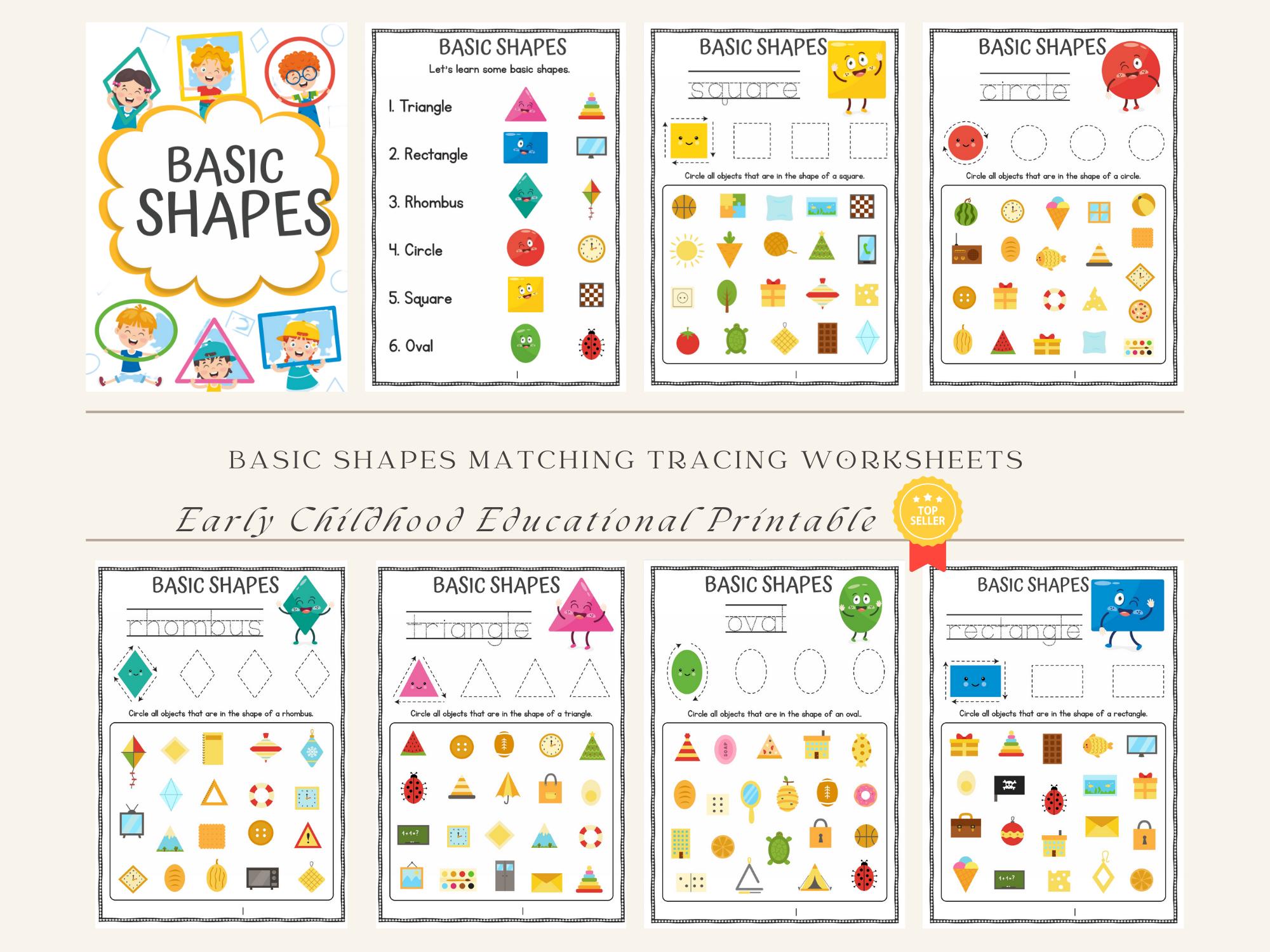 Basic Shapes Matching Tracing Worksheets, Prek Workbook, Early ...