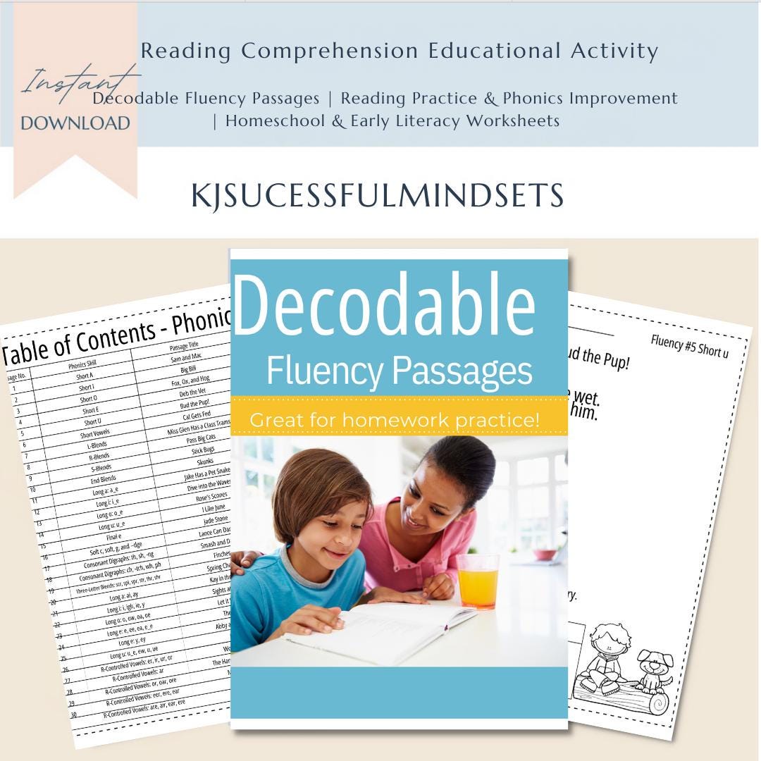 Decodable Phonics Fluency Passages: Early Literacy Reading Practice - Etsy