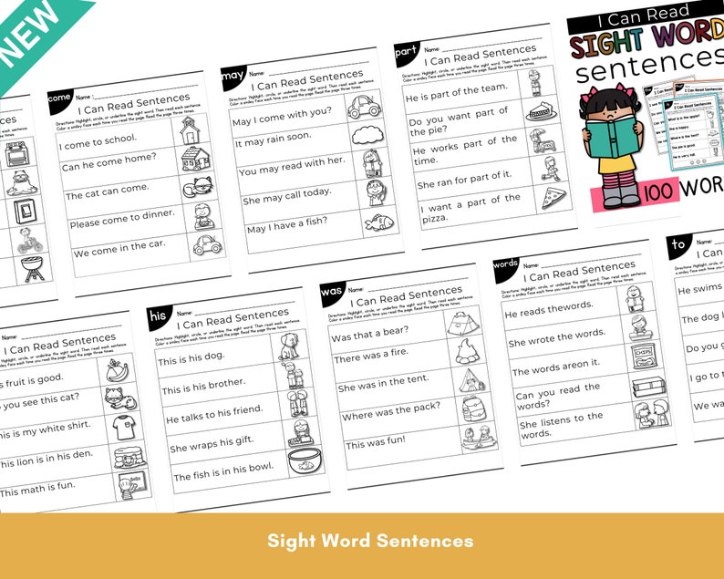 Sight Word Sentences Worksheets: Learn to Read, Kindergarten-1st Grade ...