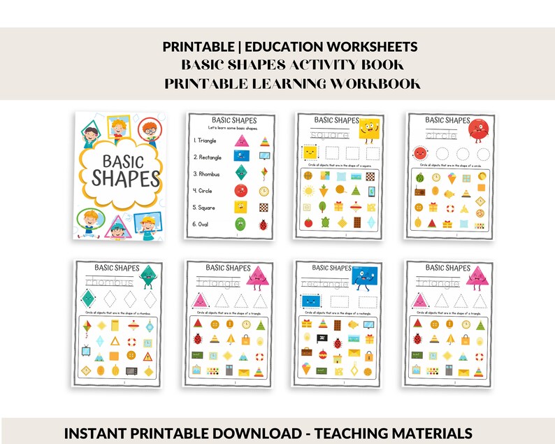 Basic Shapes Matching Tracing Worksheets, Prek Workbook, Early ...