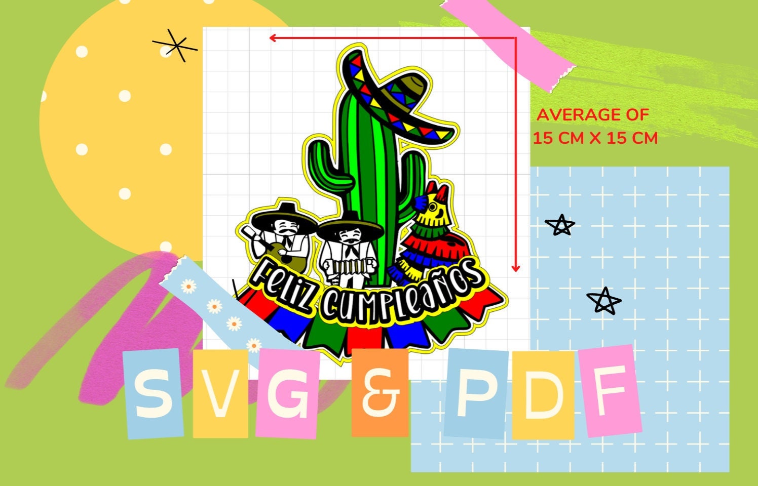 Mexican Fiesta Theme Layered Cake Topper | 3D Cake Topper | SVG Digital ...