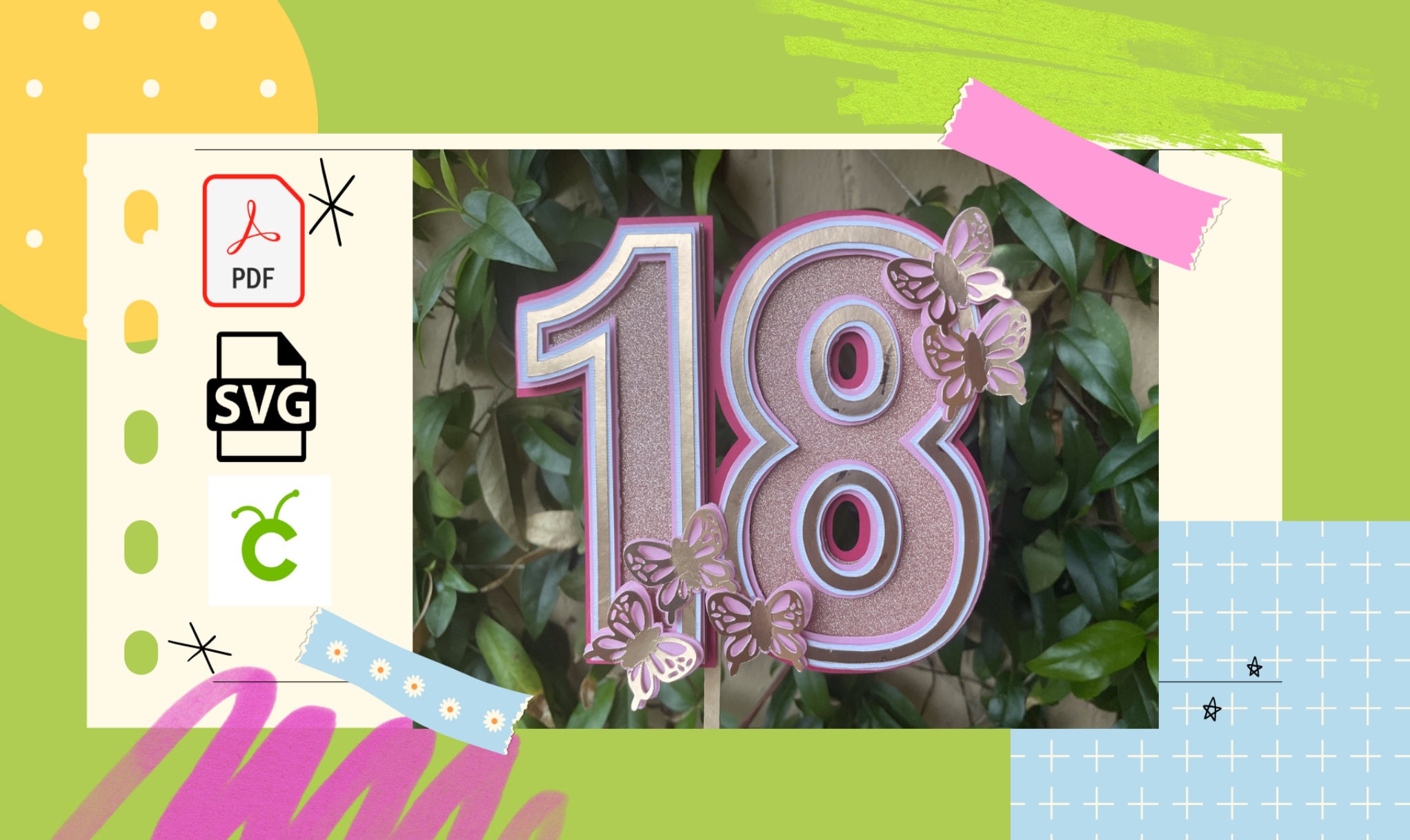 Eighteenth| 18 | Birthday Butterfly Theme Layered Cake Topper | 3D Cake ...