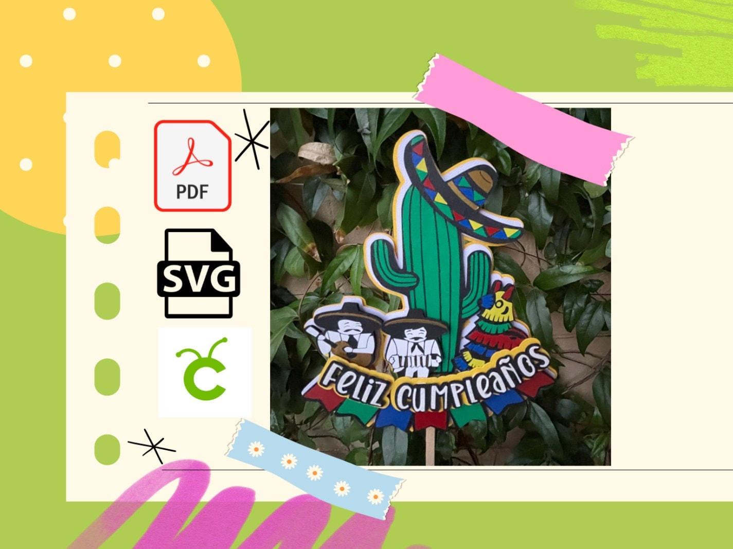 Mexican Fiesta Theme Layered Cake Topper | 3D Cake Topper | SVG Digital ...