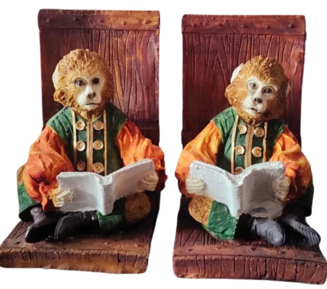 Monkey Book Reading Statue, Hand Painted Monkey Decor, Book Lover Gift ...