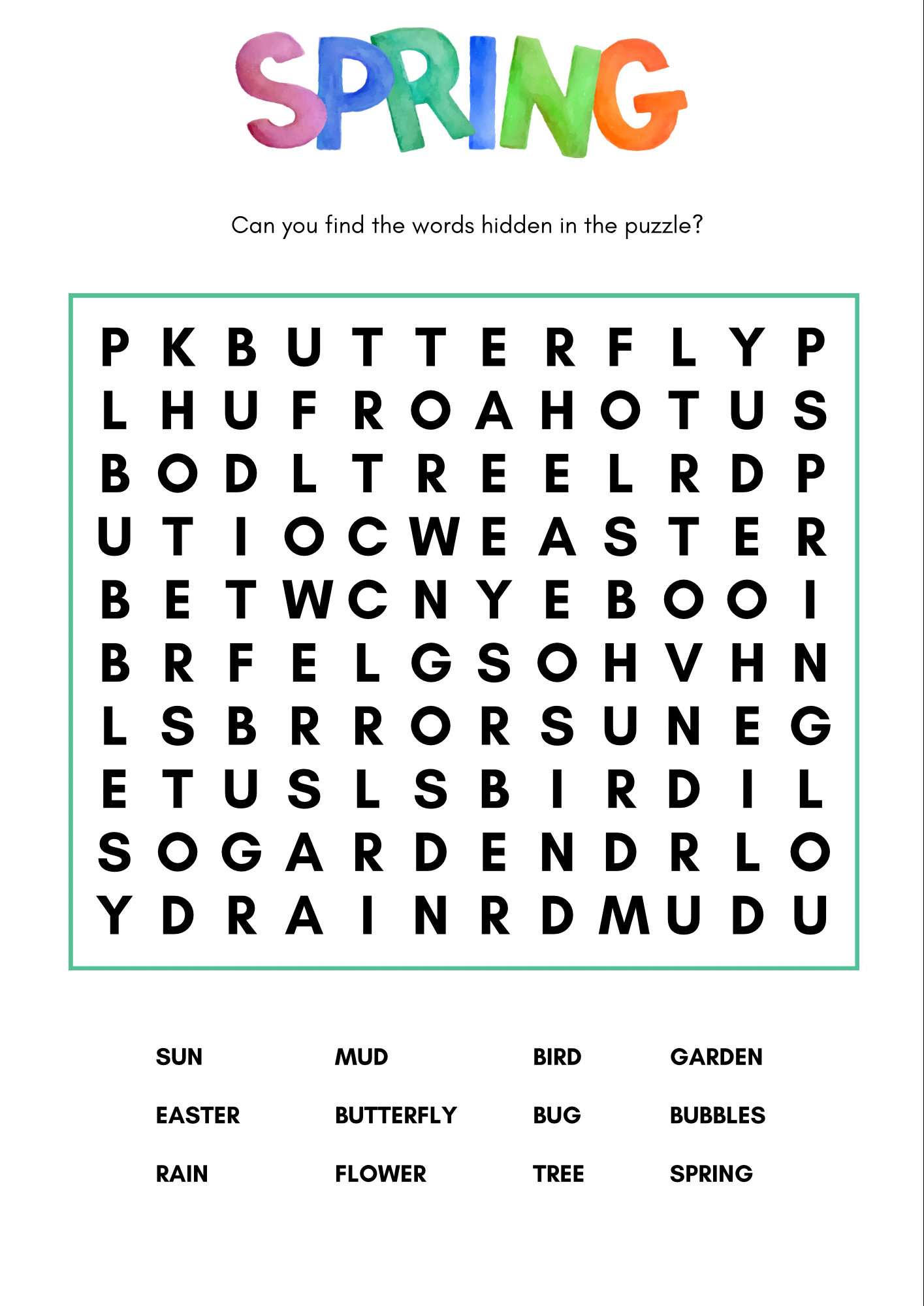 Spring Break Activity for Kids Word Search Scavenger Hunt Screen Free ...