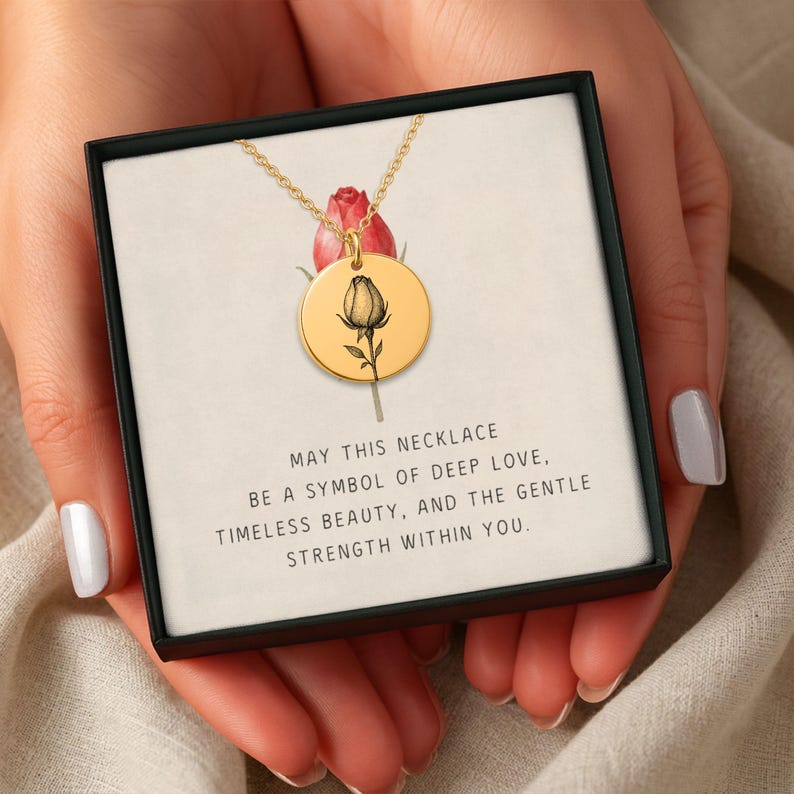 Custom Rose Flower Necklace Personalized June Birthstone Jewelry ...
