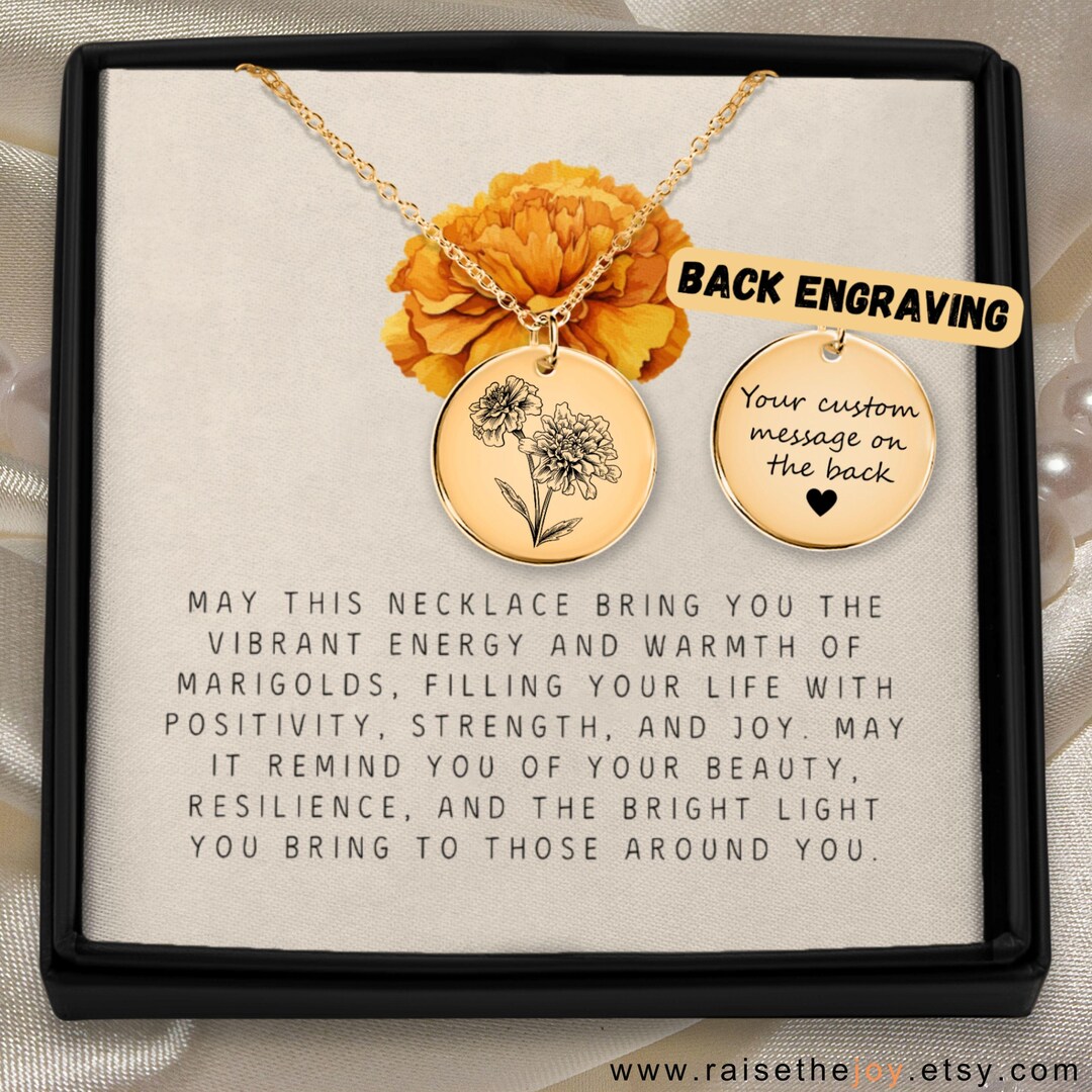 Engraved Marigold Flower Necklace Gift for Mom Anniversary Present ...